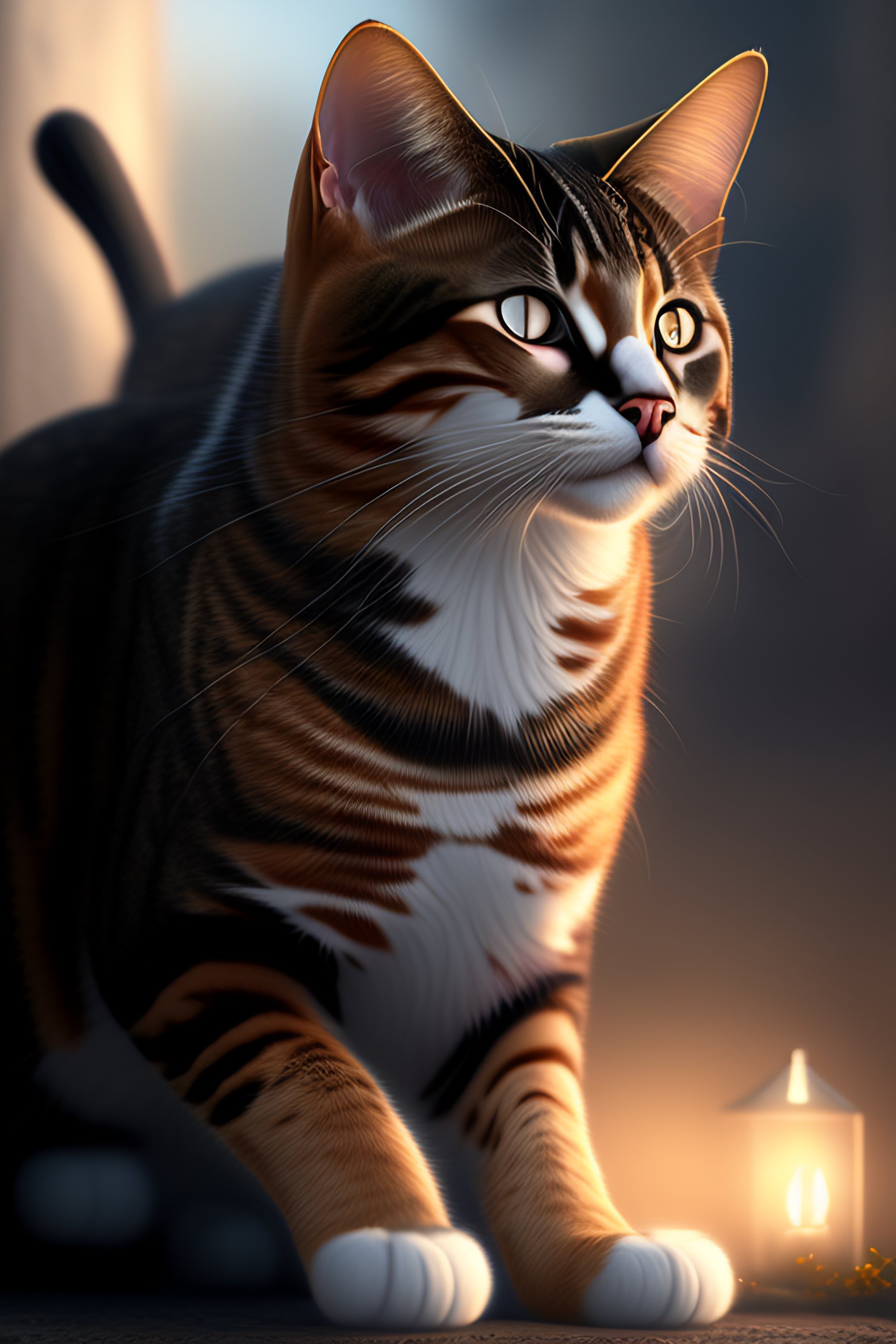 Lexica - An exhausted cat the frontlines in the army at night with his ...