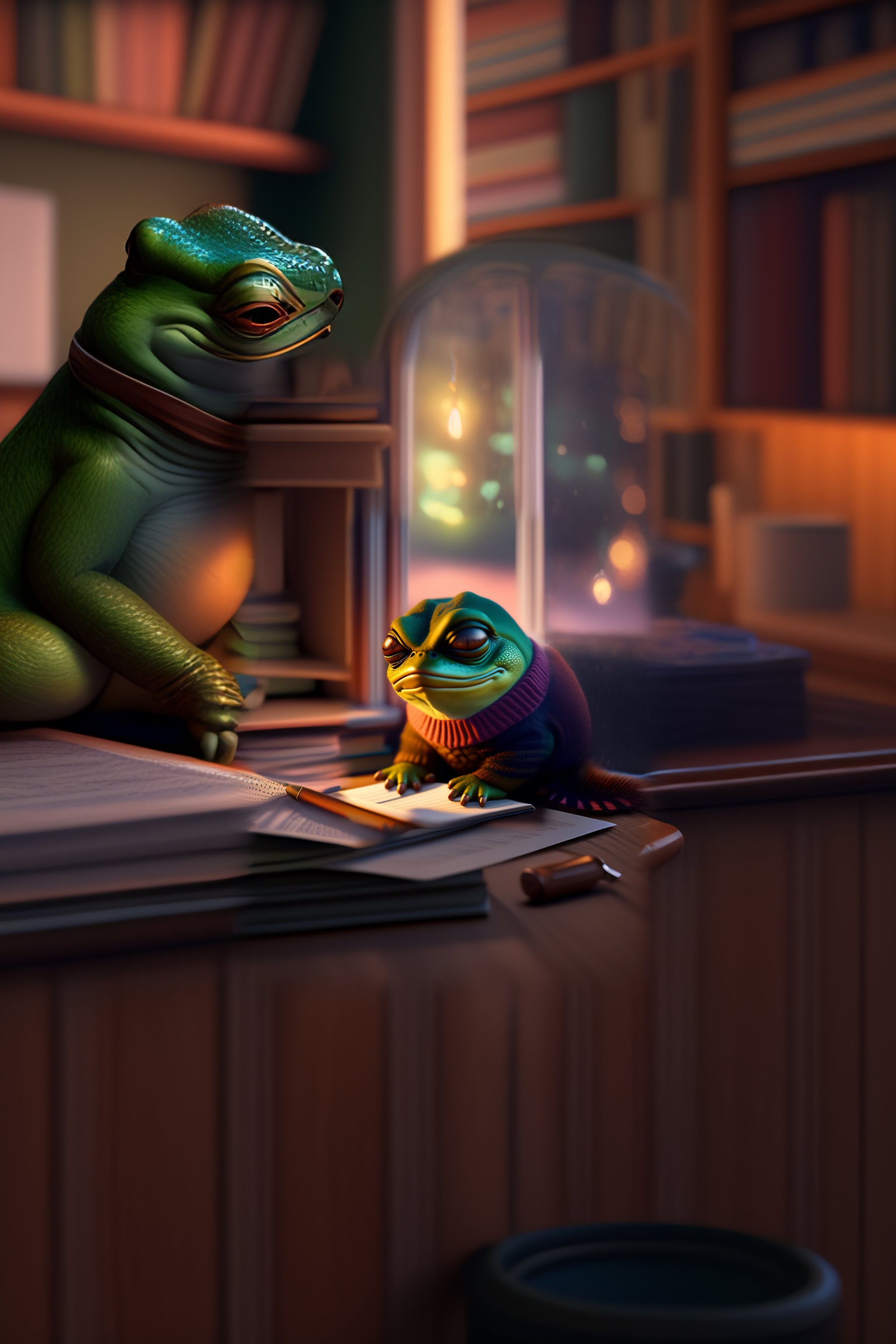 Lexica - An exhausted pepe the frog commiting tax fraud, paperwork ...