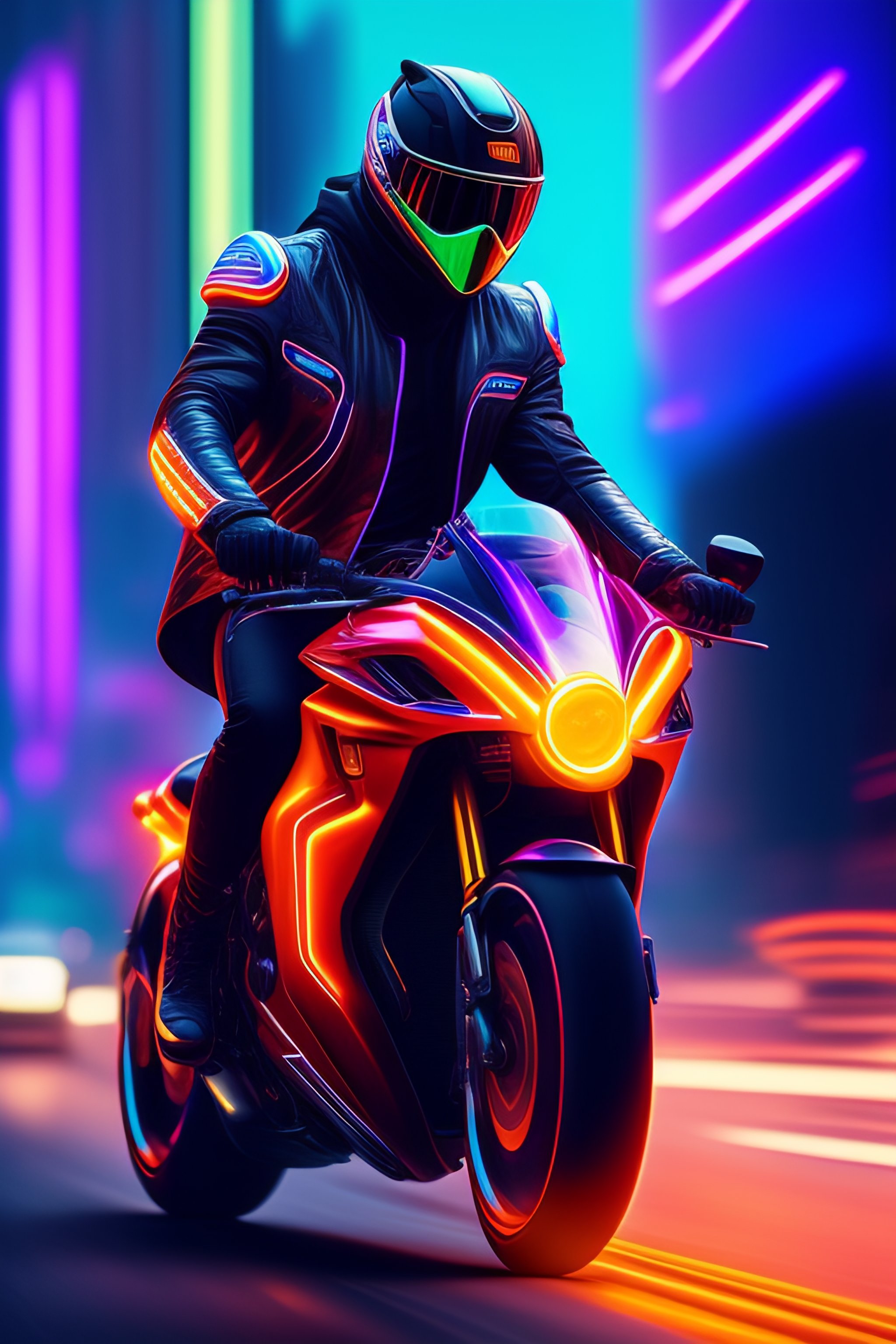 Lexica - Man driving a sport motorcycle in the future, neon, cyberpunk ...