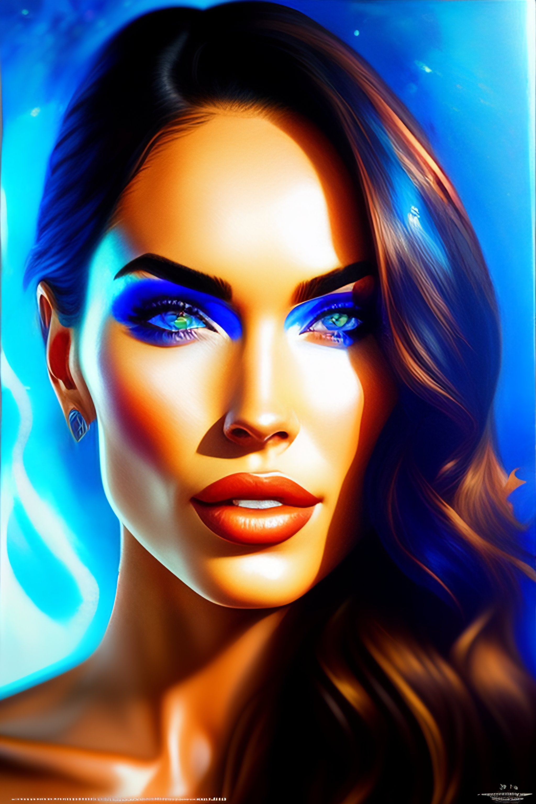 Lexica - Megan fox closeup of face fully painted in blue with golden ...