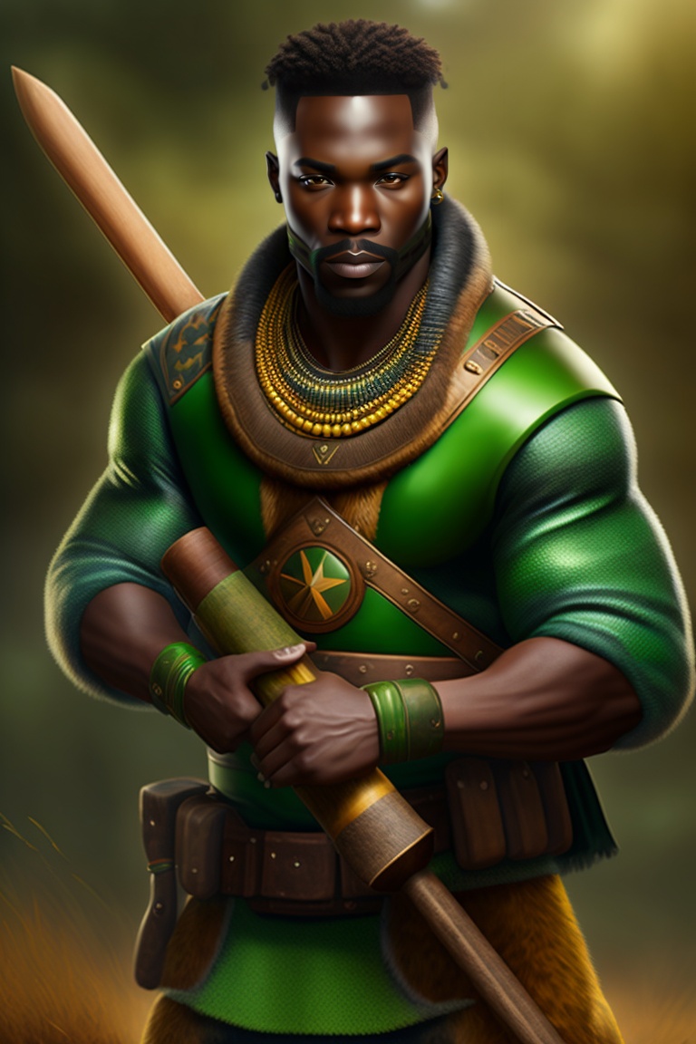 Lexica - An African hunter holding a big green hammer with both hands ...