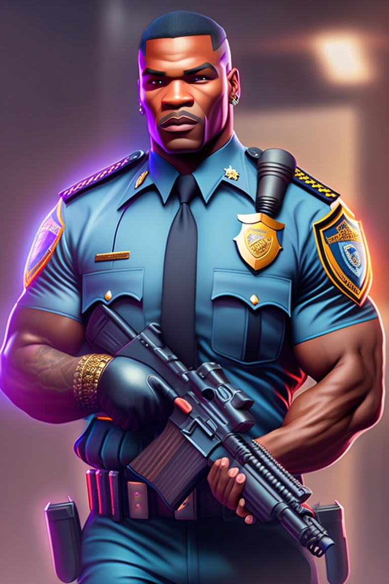 Lexica - A Mike Tyson , as a police man , detalied , with a pistol in ...