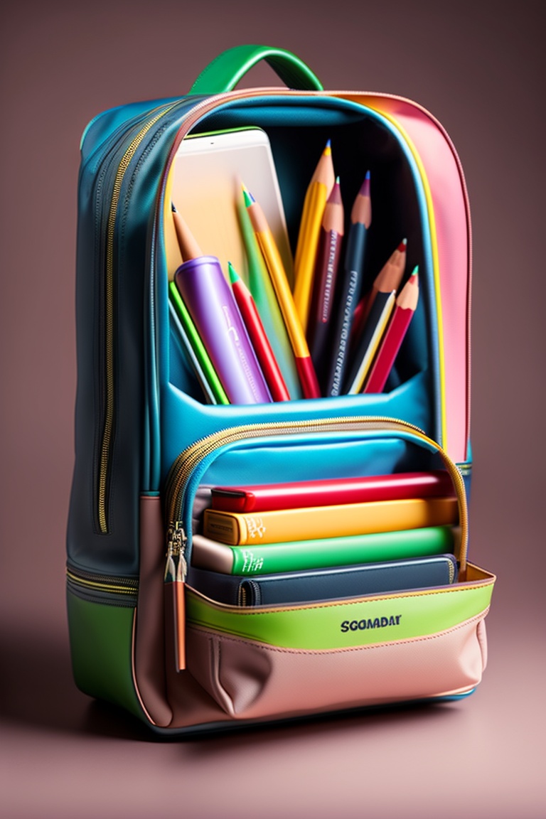 Lexica - A zipped open backpack with various, typical elementary school ...