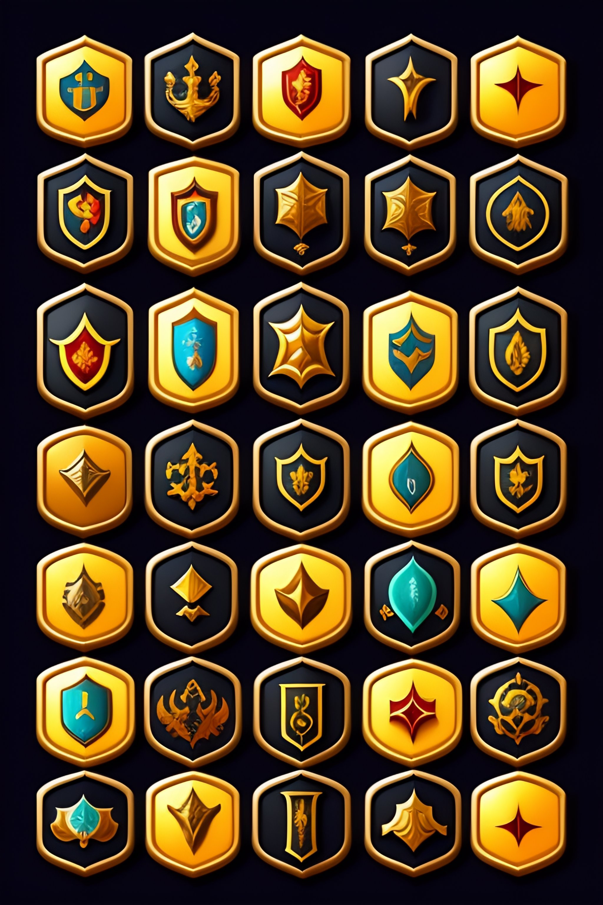 Lexica - Game achievement badge icon set, medieval style, svg vector