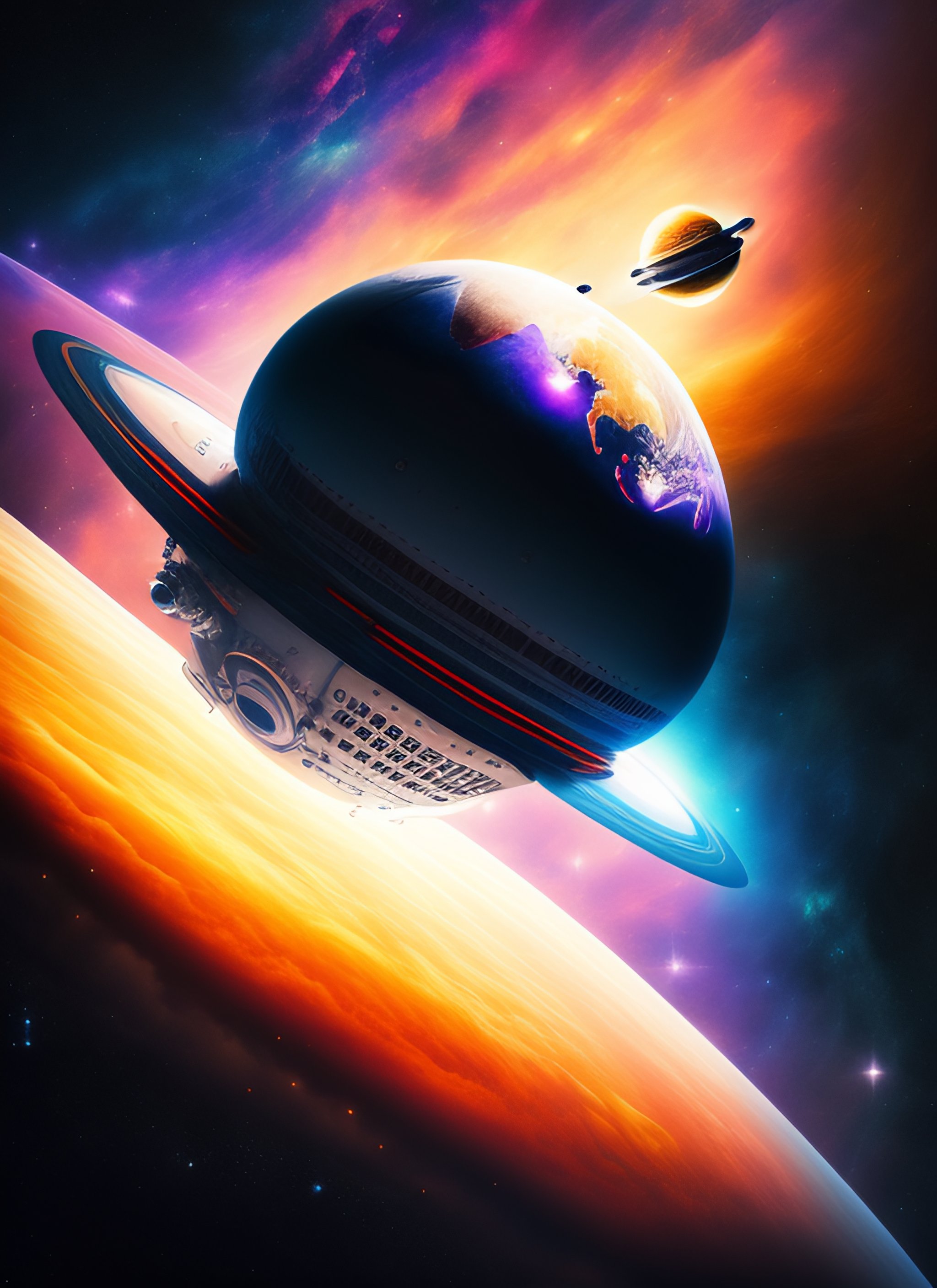 Lexica - Spaceship in space, around the planet and stars