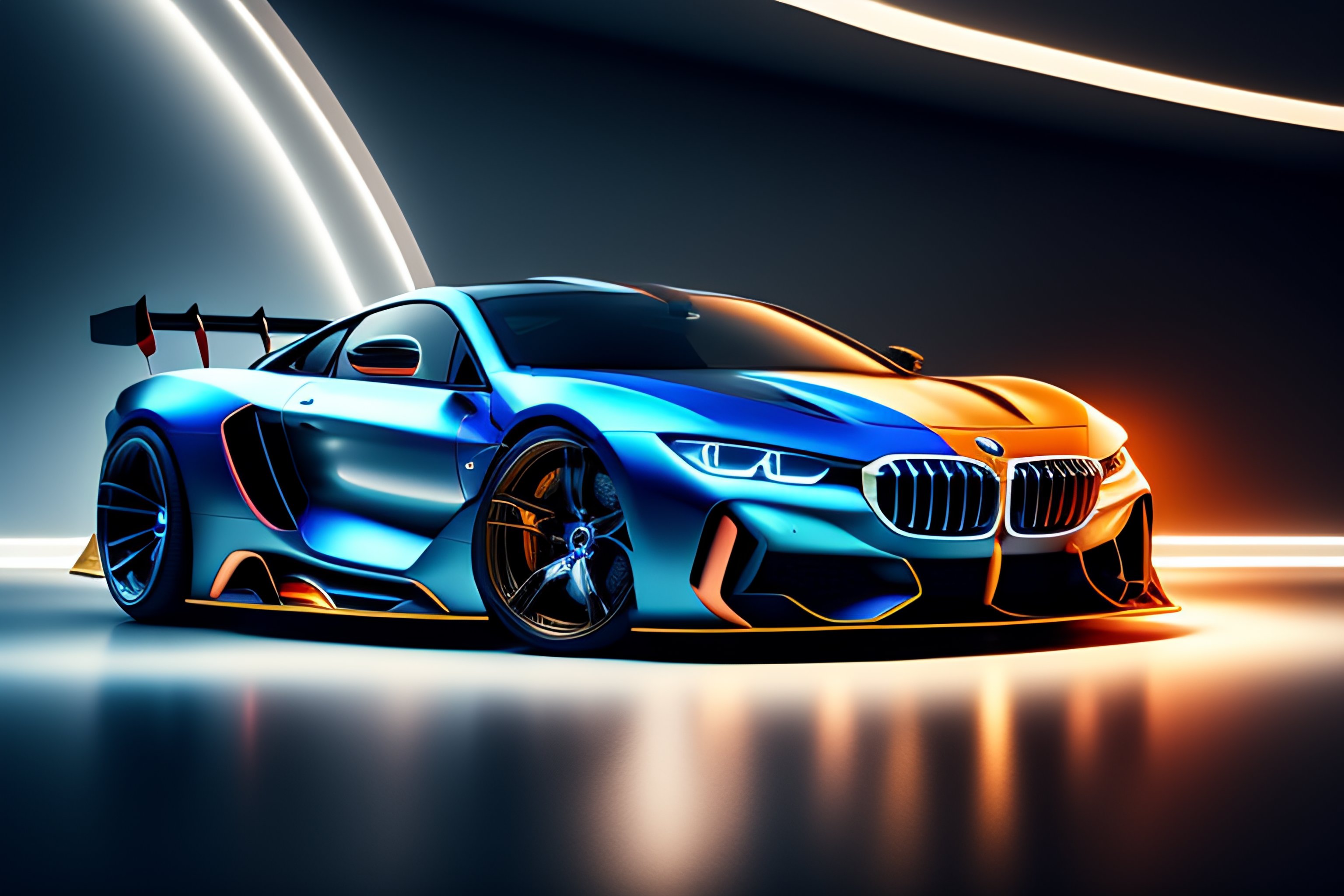 Lexica - BMW supercar with glowing graphics in BMW dealership