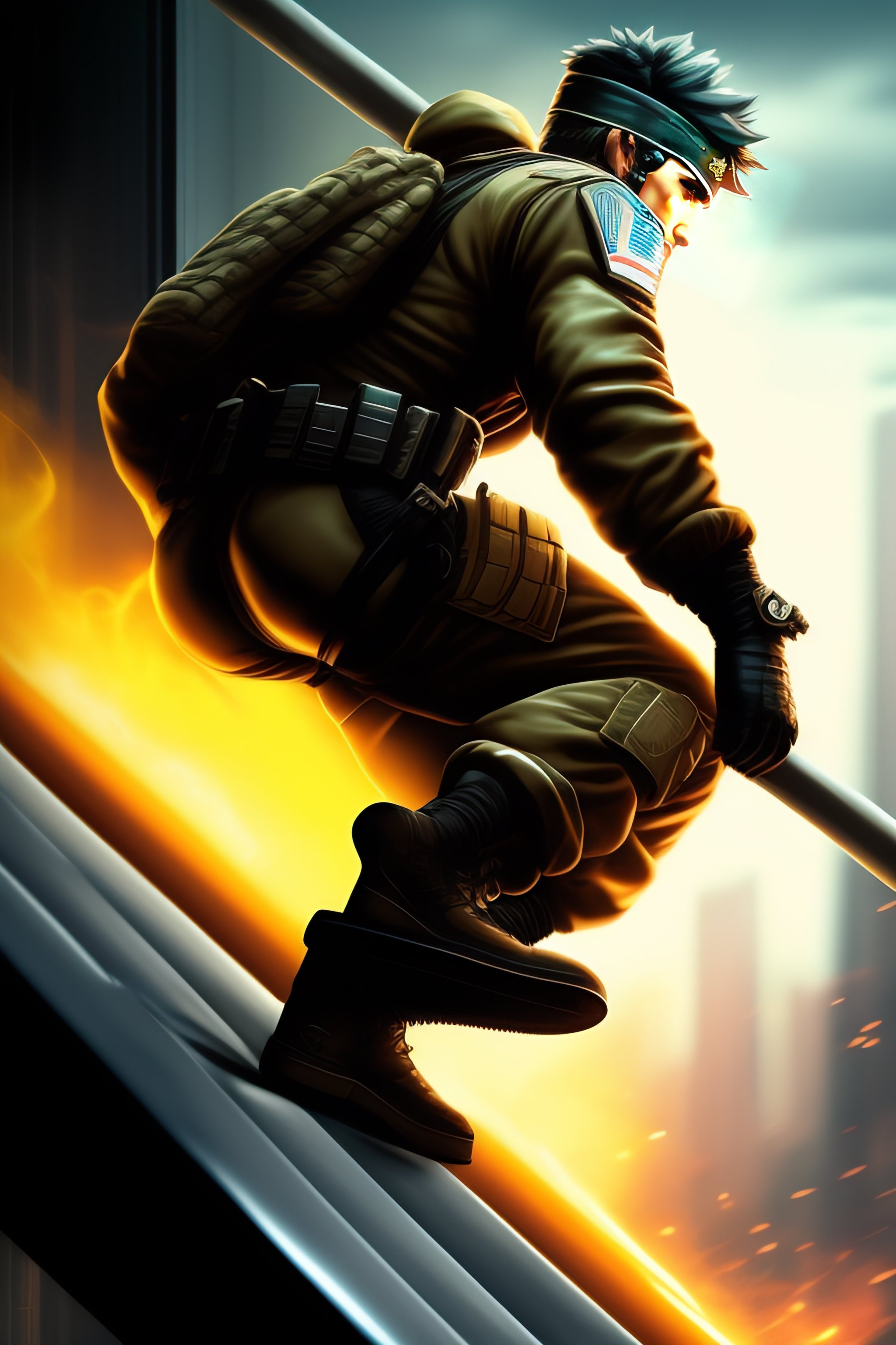 Lexica - Action shot of Solid Snake from Metal Gear on a skateboard ...