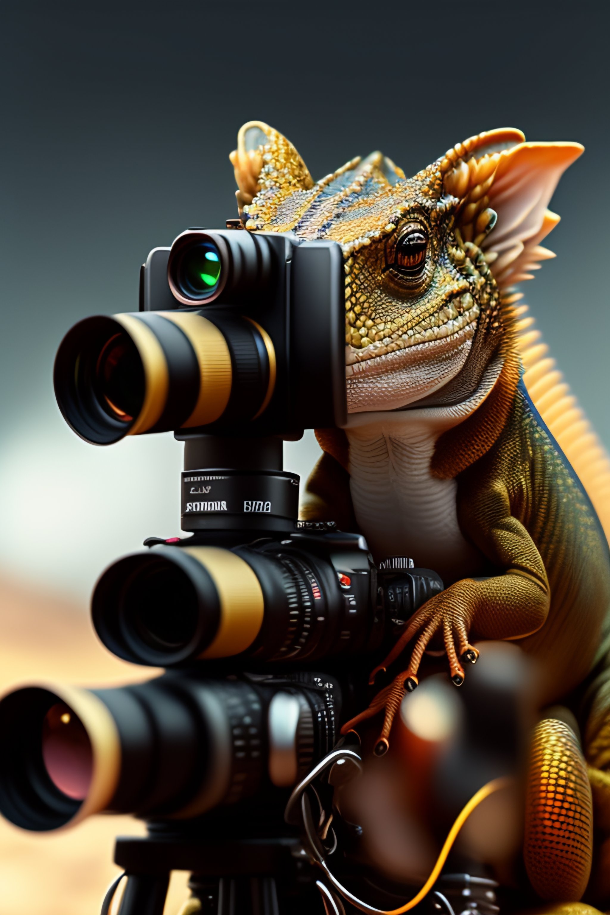Lexica - A detailed portrait of an anthropomorphic lizard photographer ...