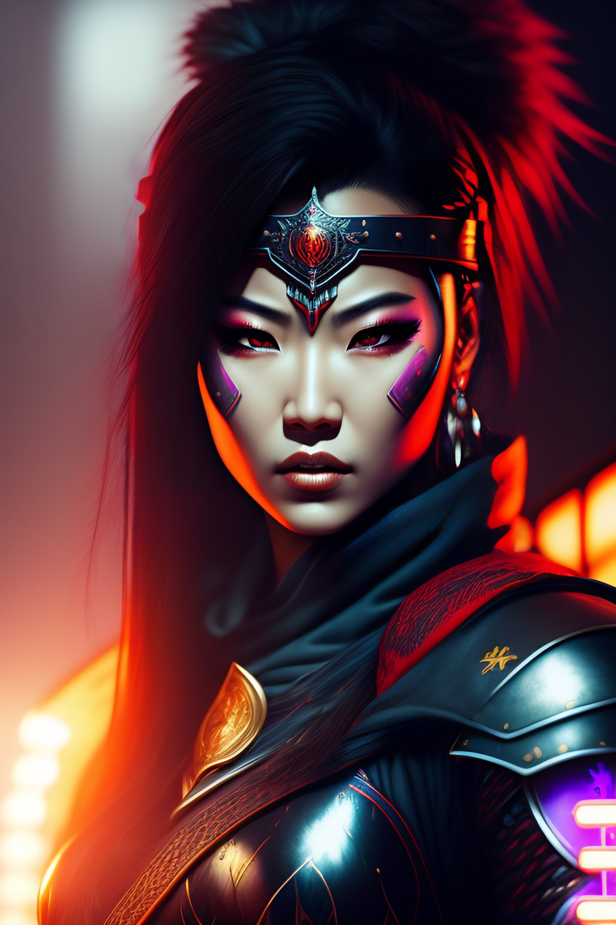 Lexica - A female warrior, samurai cyberpunk, fullmoon background ...