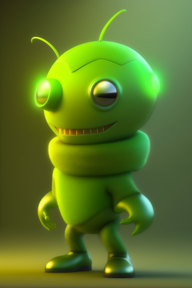 Lexica - Happy Green alien with glowing eyes, artistic, cartoon, 3d