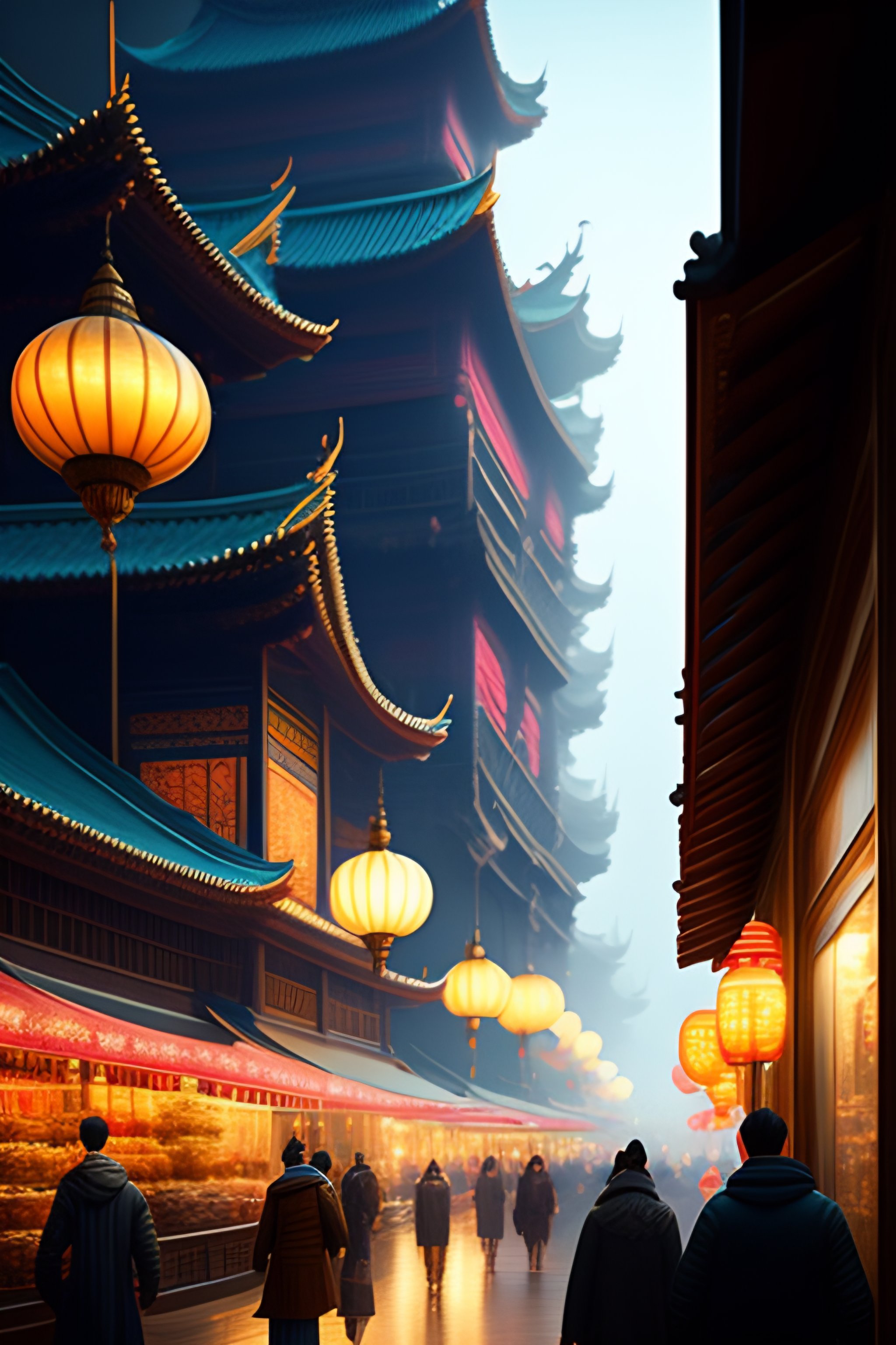 Lexica - Epic scenery of a shopping street in the Chinese imperial city ...