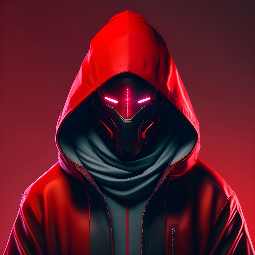 Lexica - Male character, hooded, red cyberpunk with hacker mask