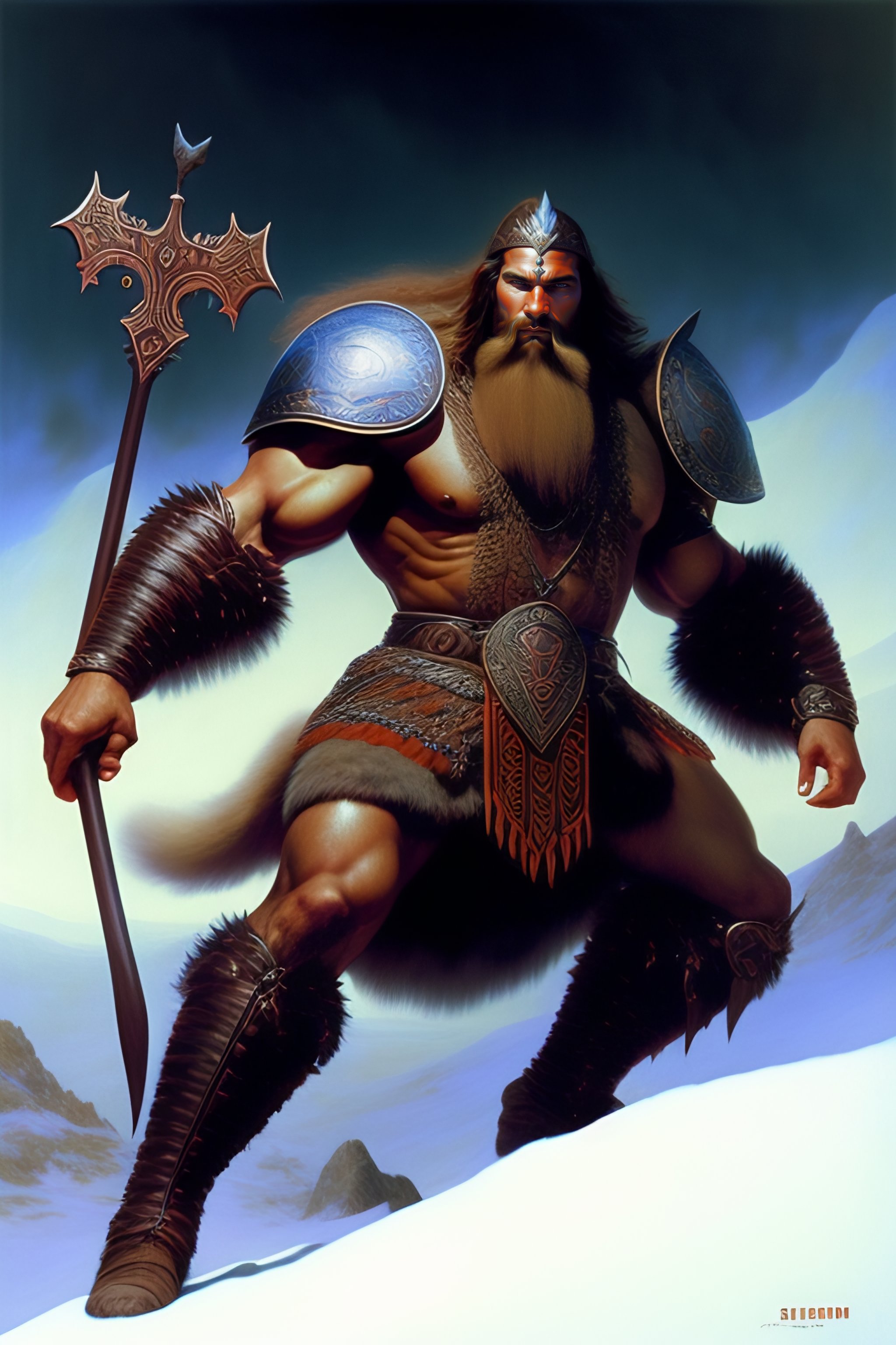 Lexica - Giant fierce and muscular male warrior in full armor, runes ...