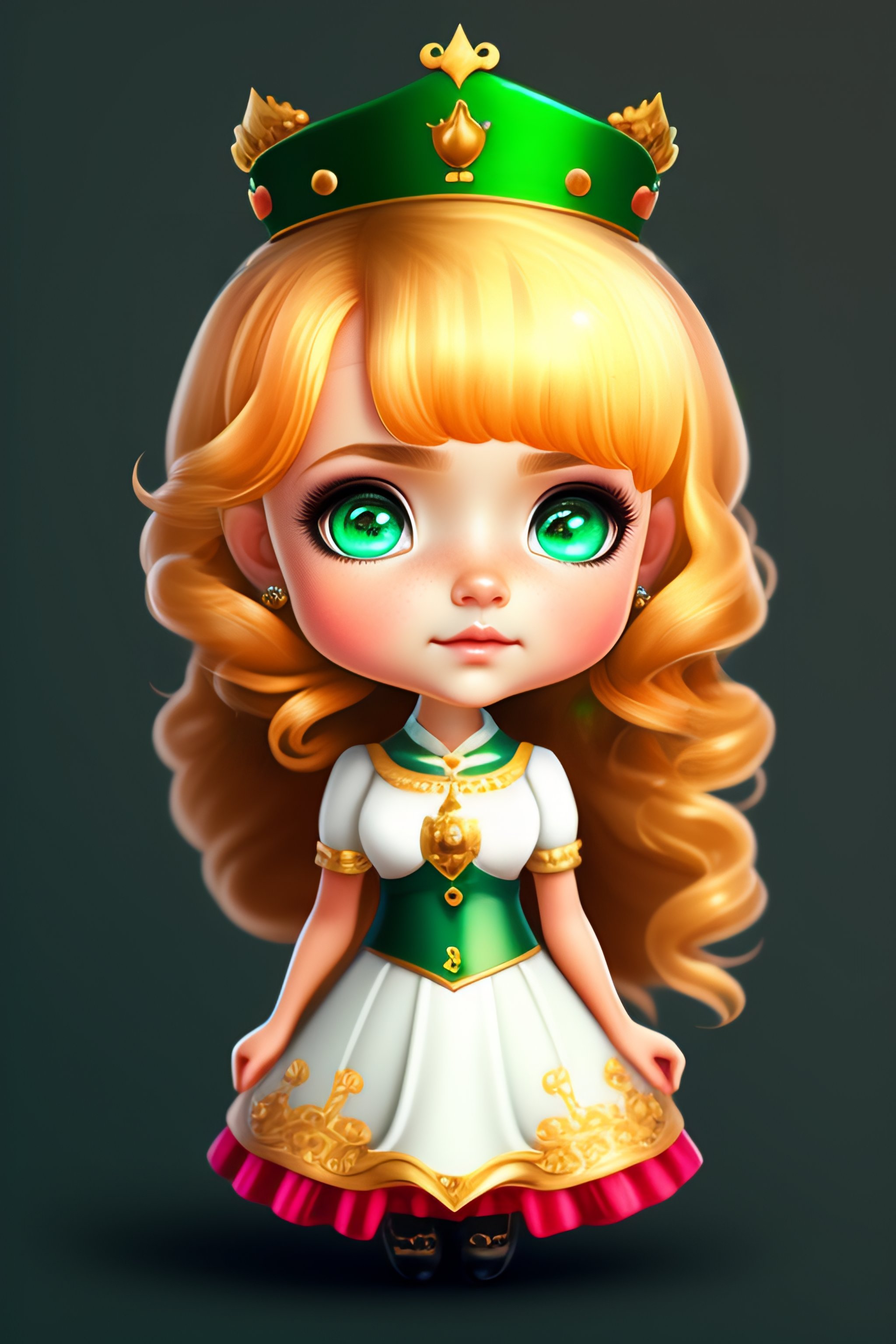 Lexica - Cute chibi blonde, Green eyes, little woman With a crown and a ...