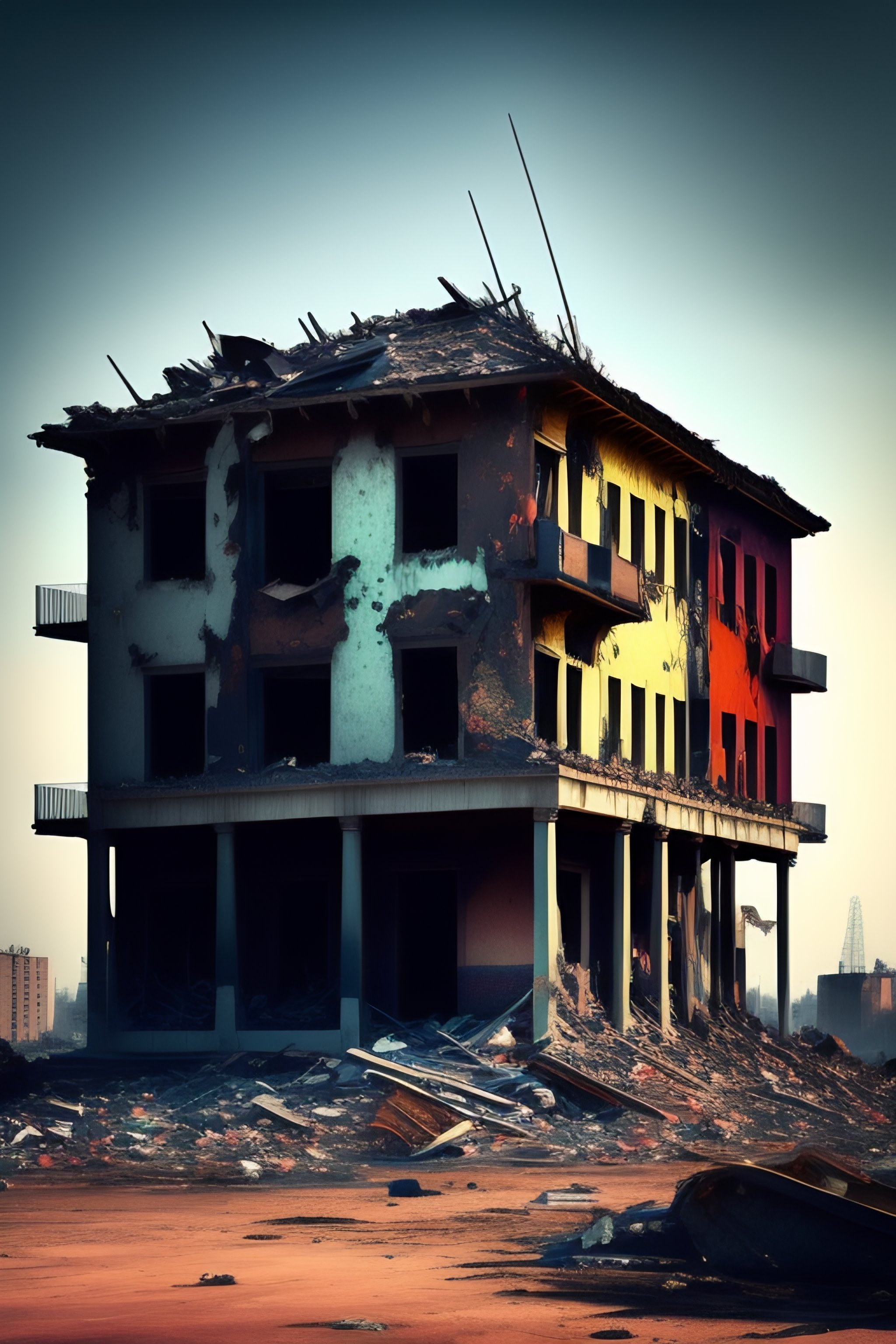 Lexica - War pictures of destroyed buildings in the style of Jackson ...