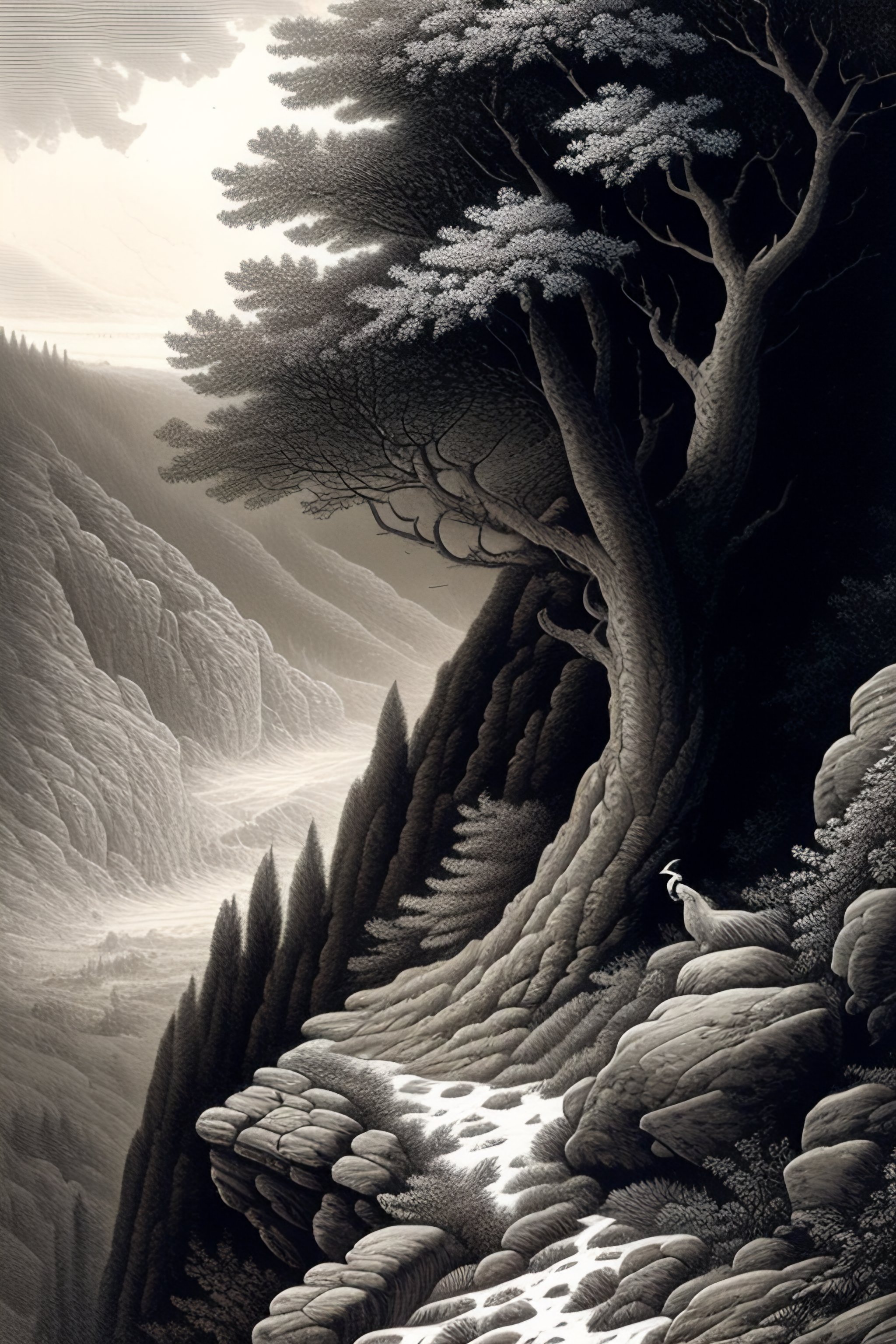 Lexica - A lone gnarled tree clinging to a scree slope by gustave dore ...