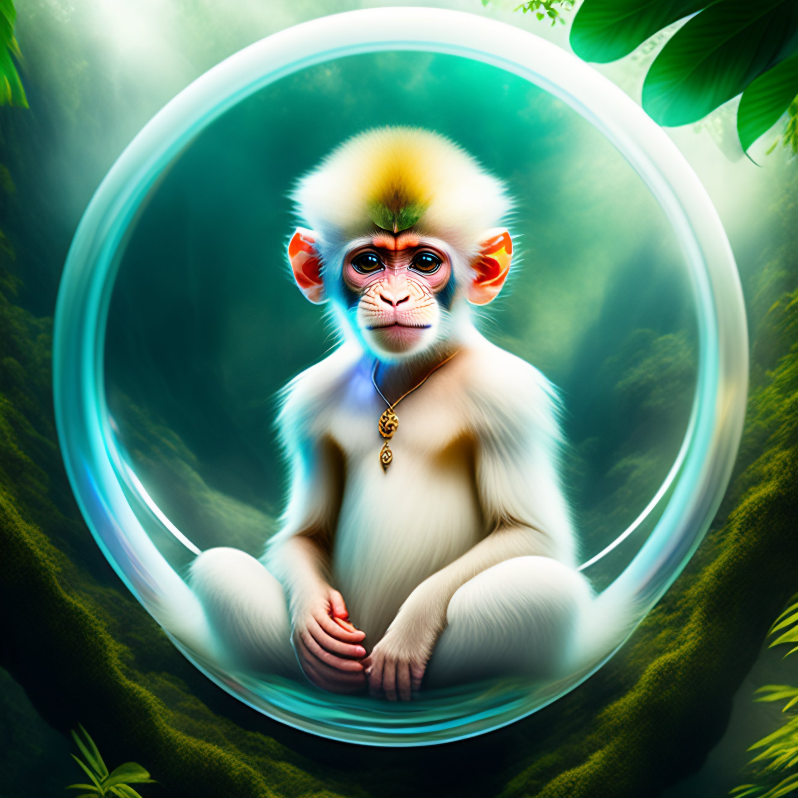 Lexica - Young white langur monkey with white crzay hair and light blue ...