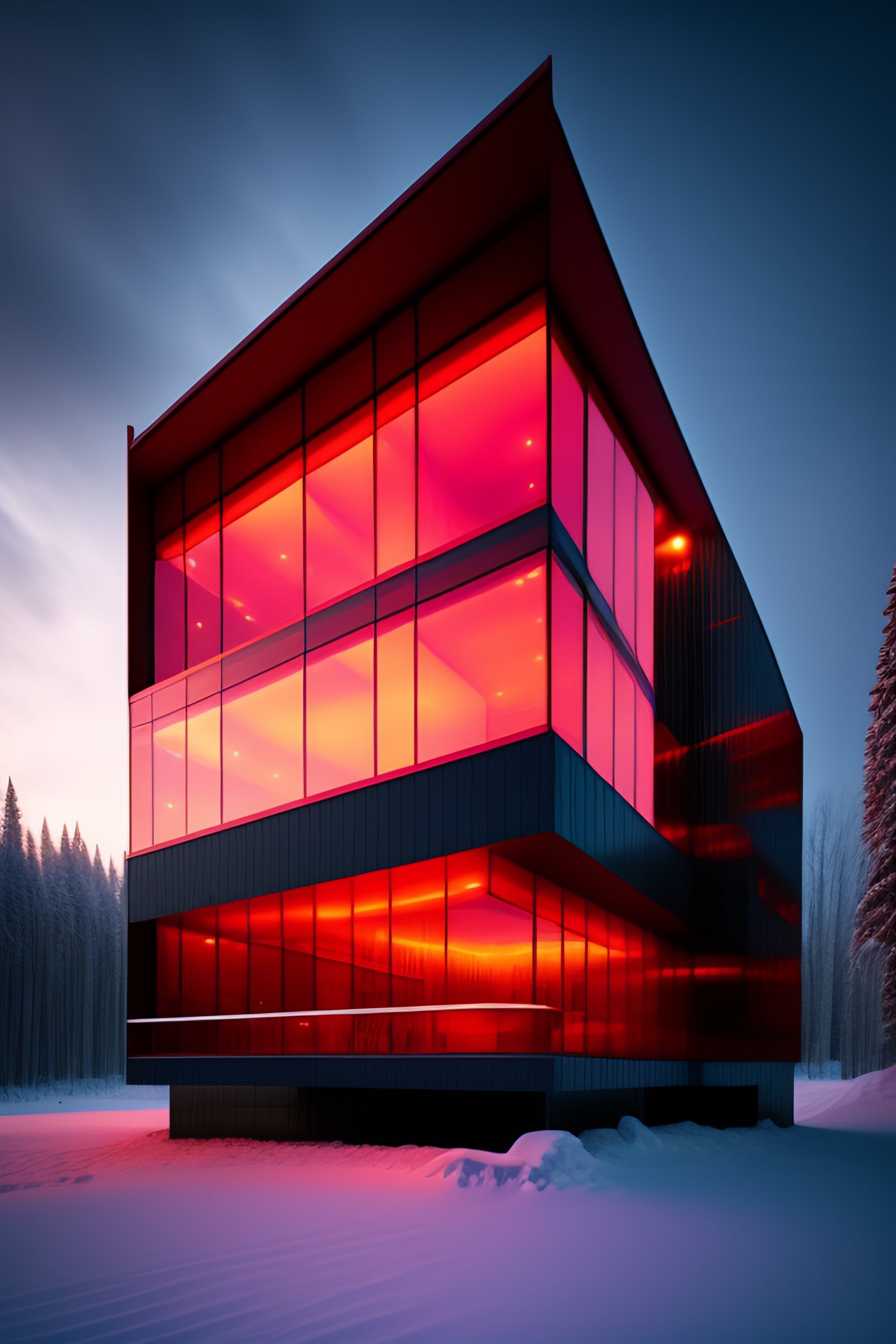 Lexica - Photorealistic Architecture Building red light Winter beautyful