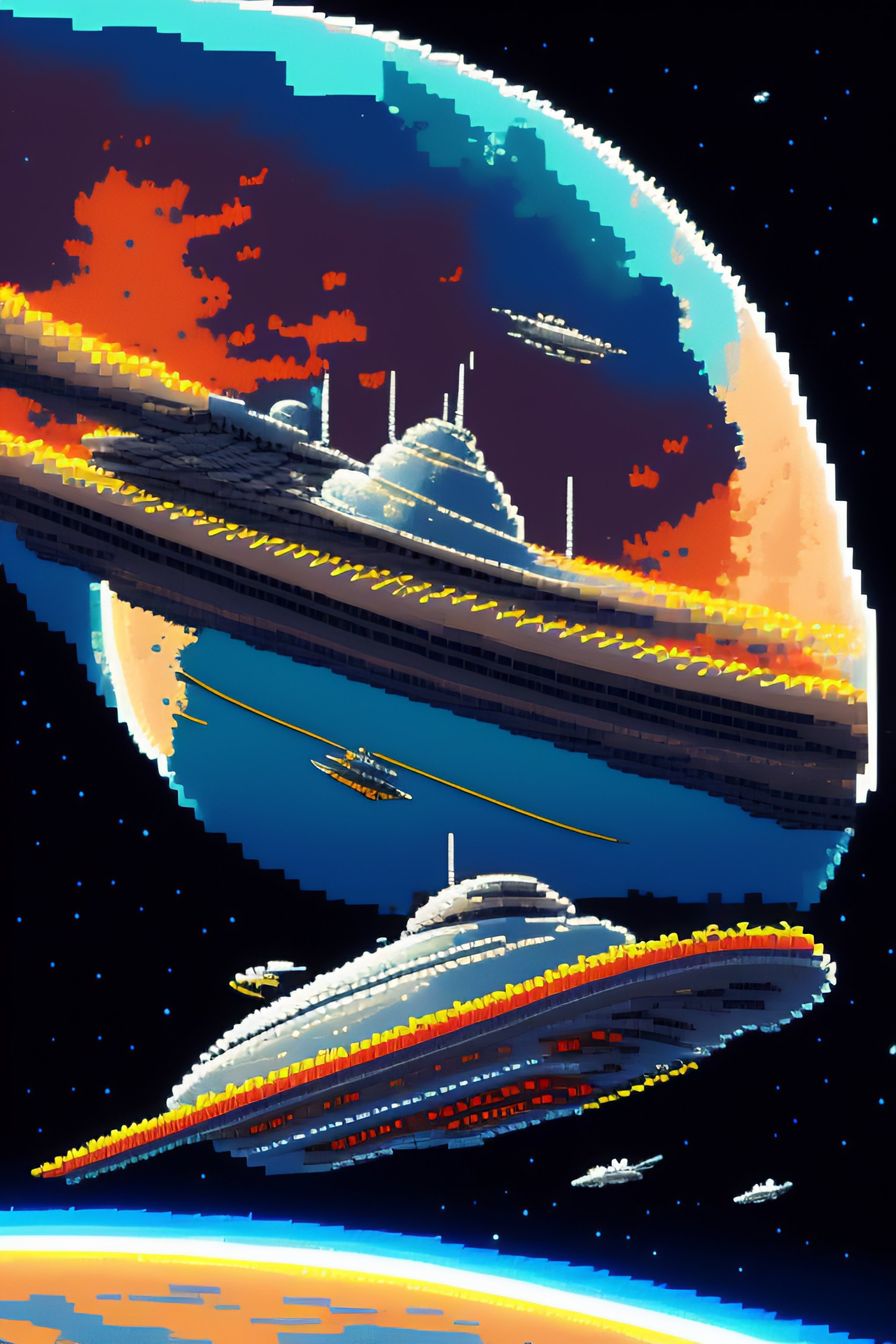Lexica - Detailed pixel art, space ship battle, in space, retro, epic