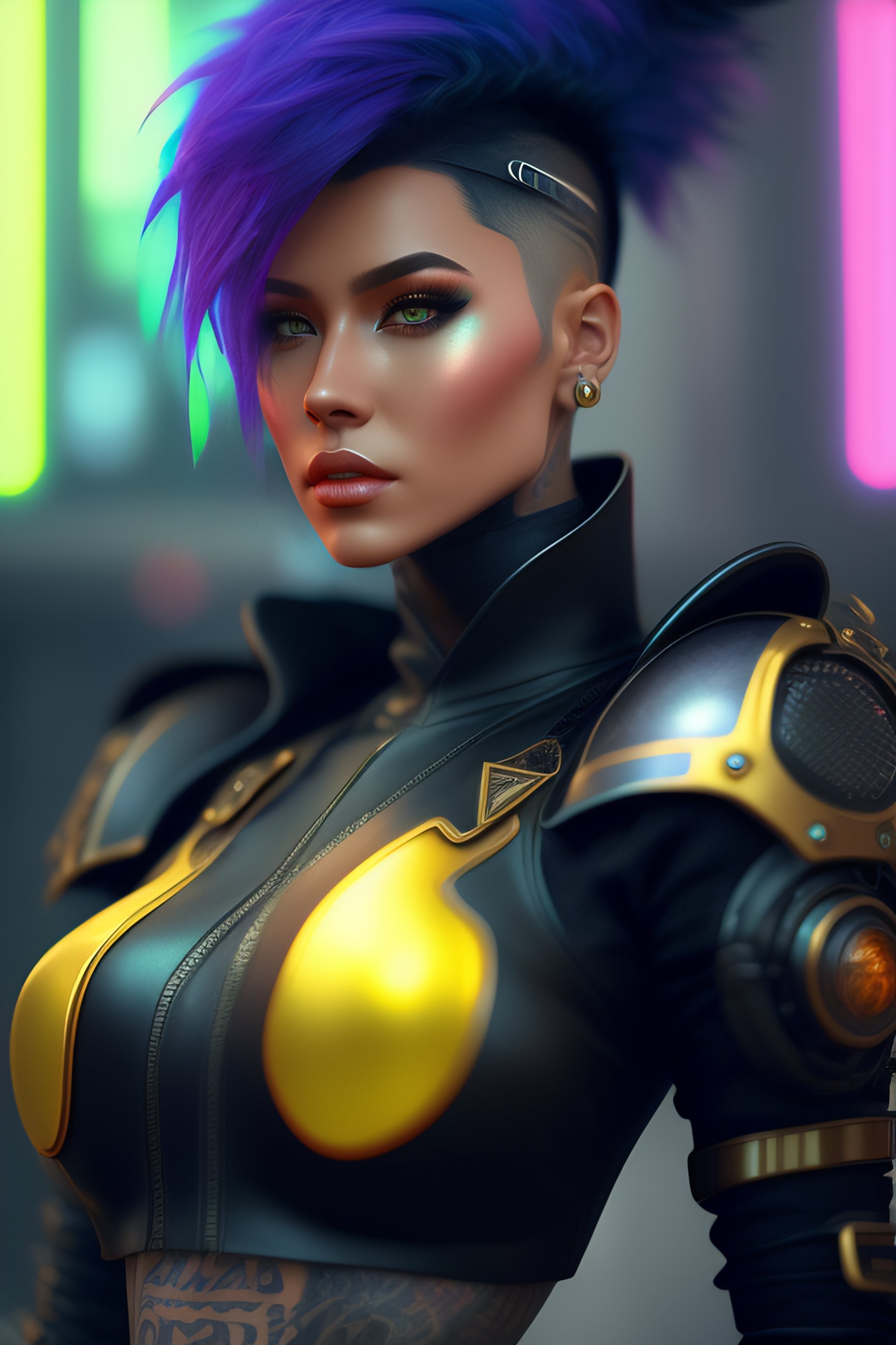 Lexica - Mech Punk clothes with short rainbow hair girl, tattooed ...