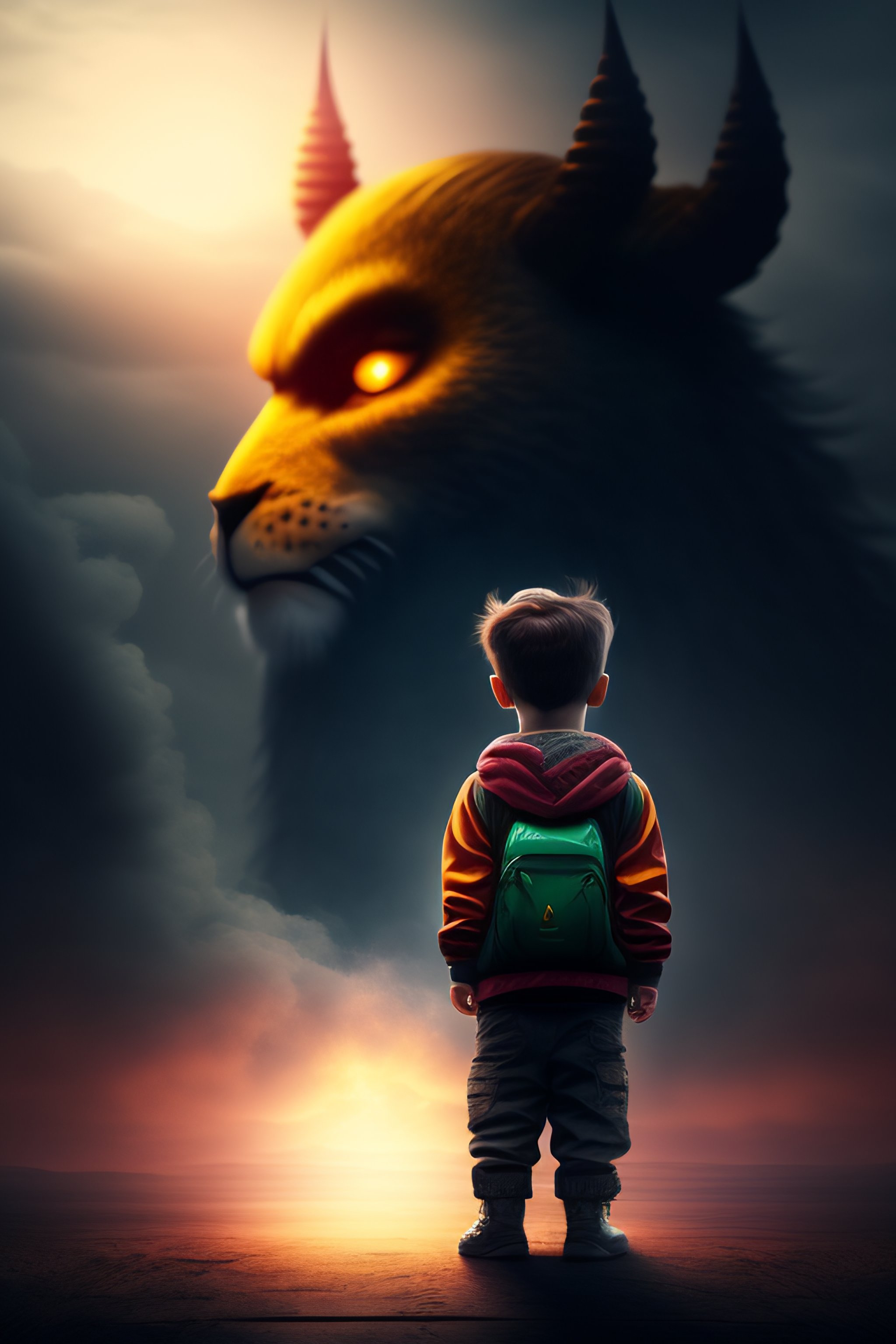 Lexica - A demon standing behind a small child