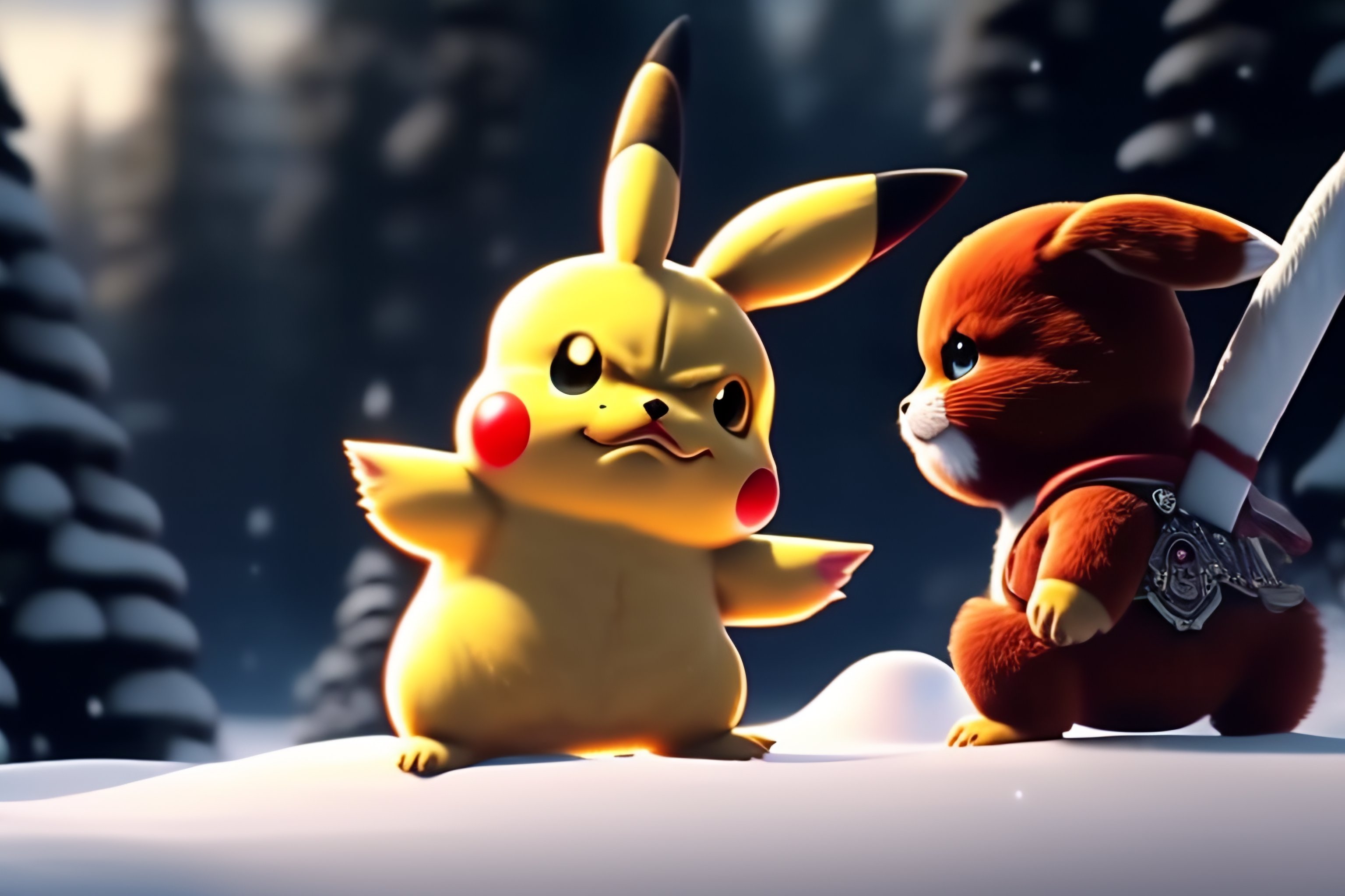 Lexica - God of war fighting pikachu, snowy, gameplay footage
