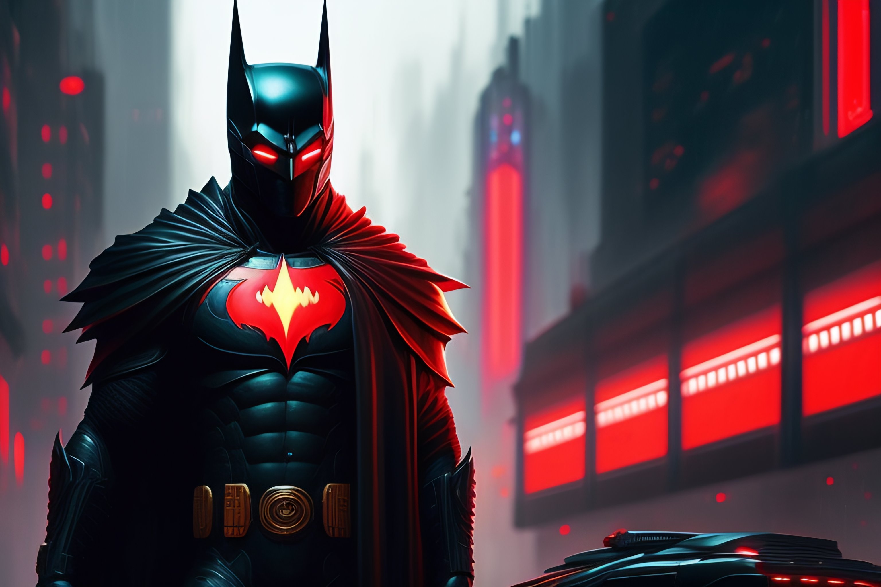 Lexica - Cyberpunk batman, red symbol, futuristic, brush strokes, oil ...