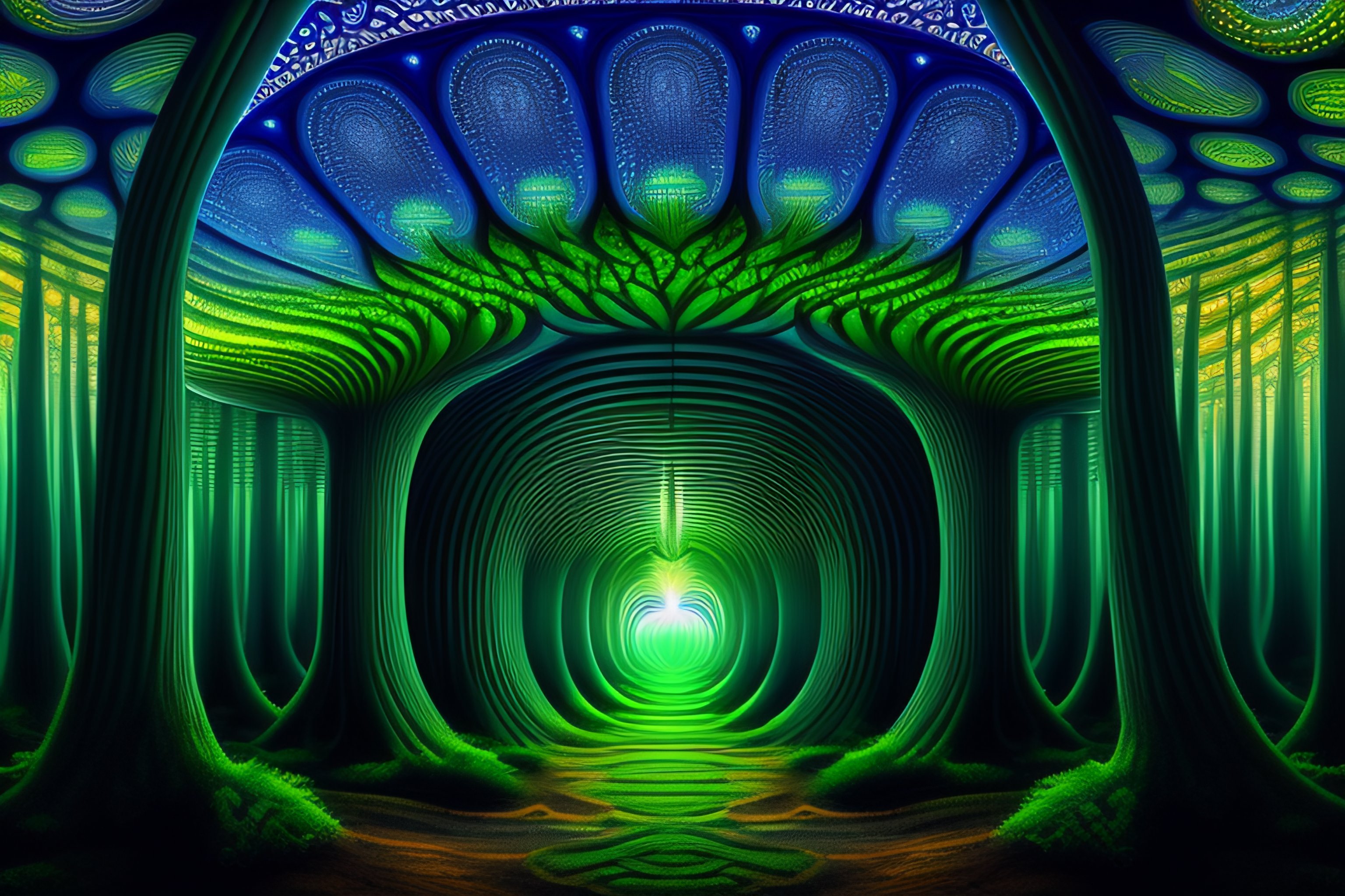 Lexica - Magic mushroom forest in the style of H.R. Giger,alex grey