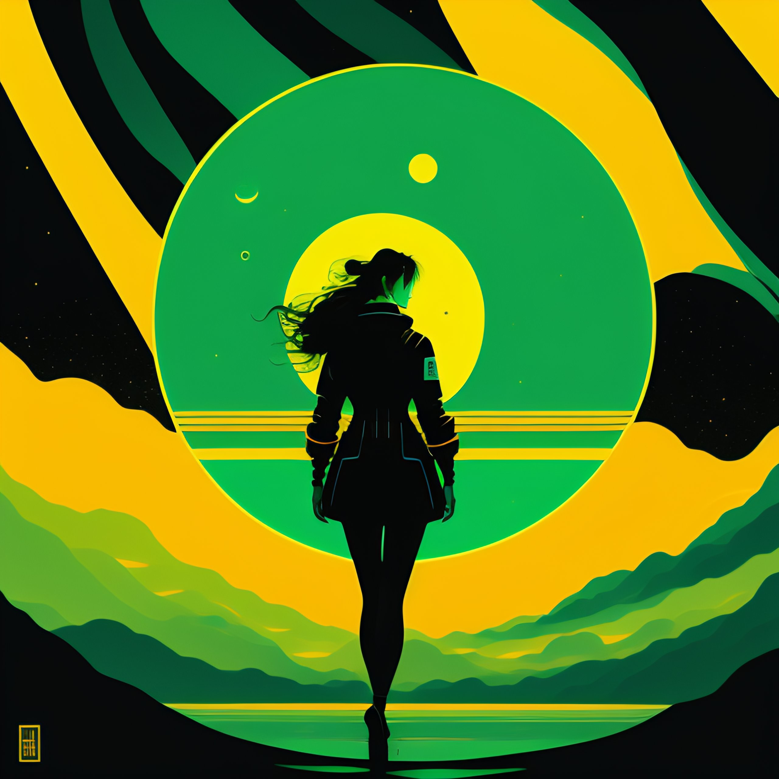 Lexica - Woman floating with planets circling around her, style of ...