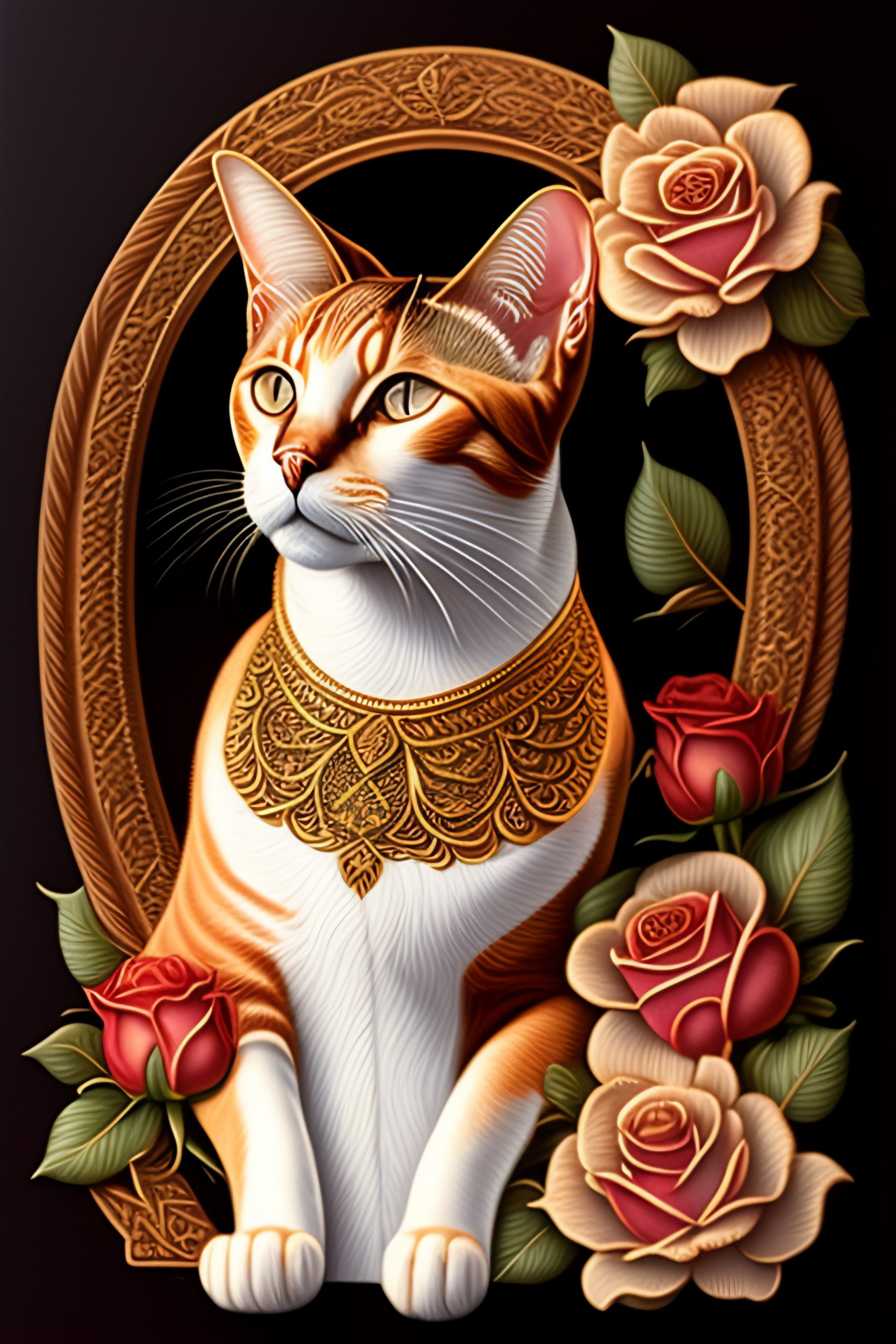 Lexica - Abyssinian cat with classical floral elements emanating from ...