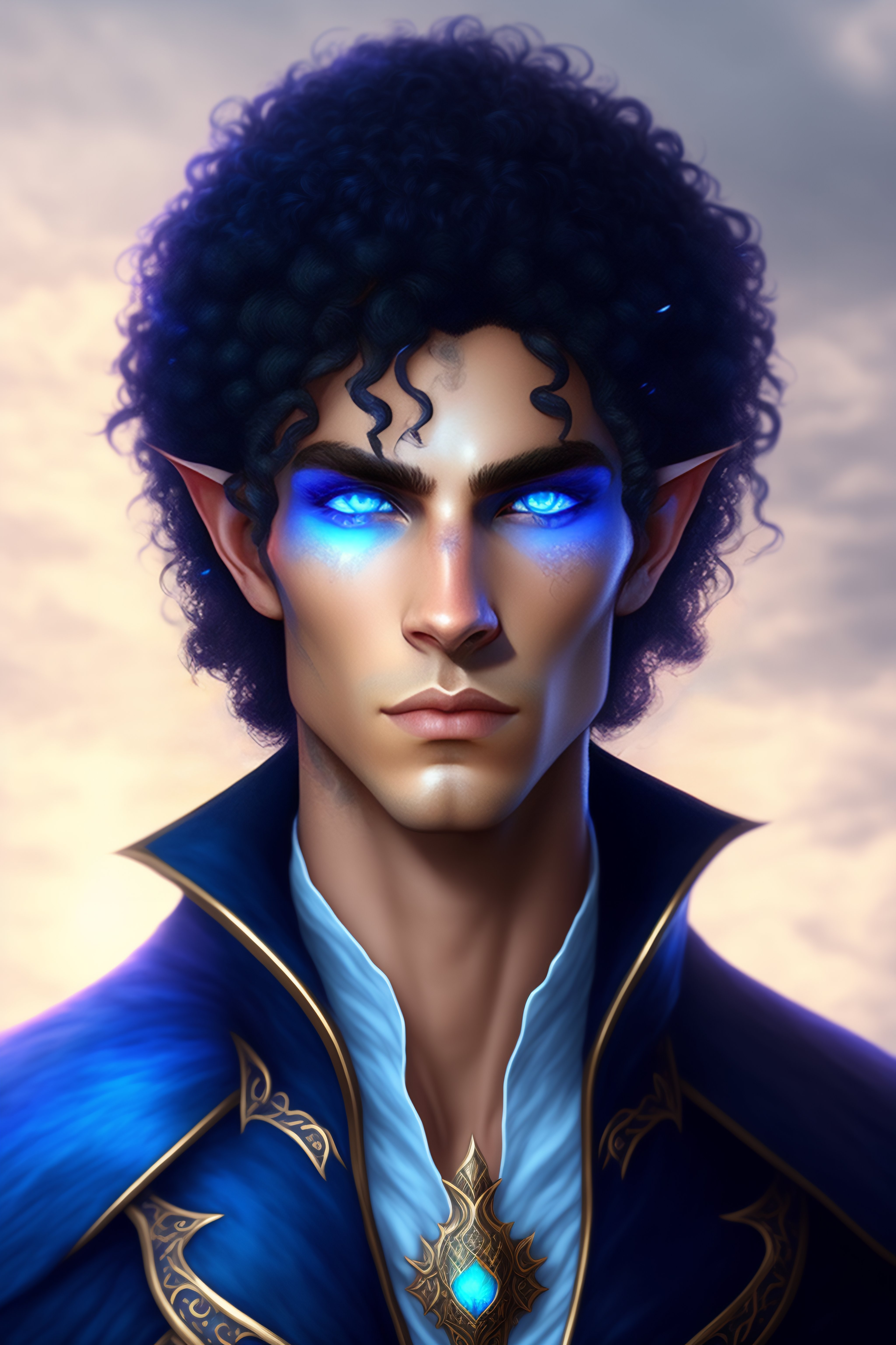 Lexica - A half elf male fey sorcercer with piercing blue eyes and dark ...