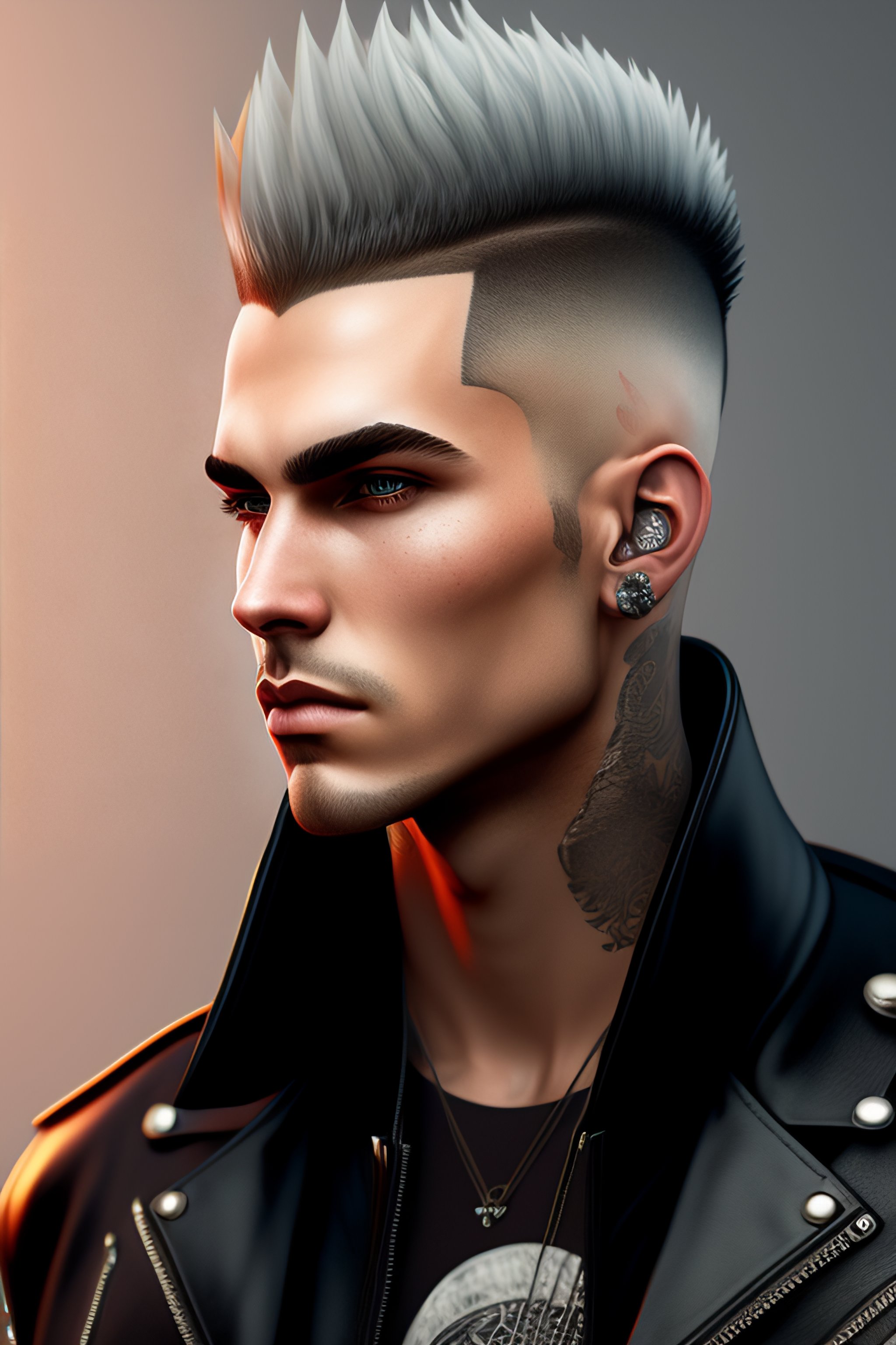 Lexica - Portrait of a white young male punk, shaved sides of head, bad ...