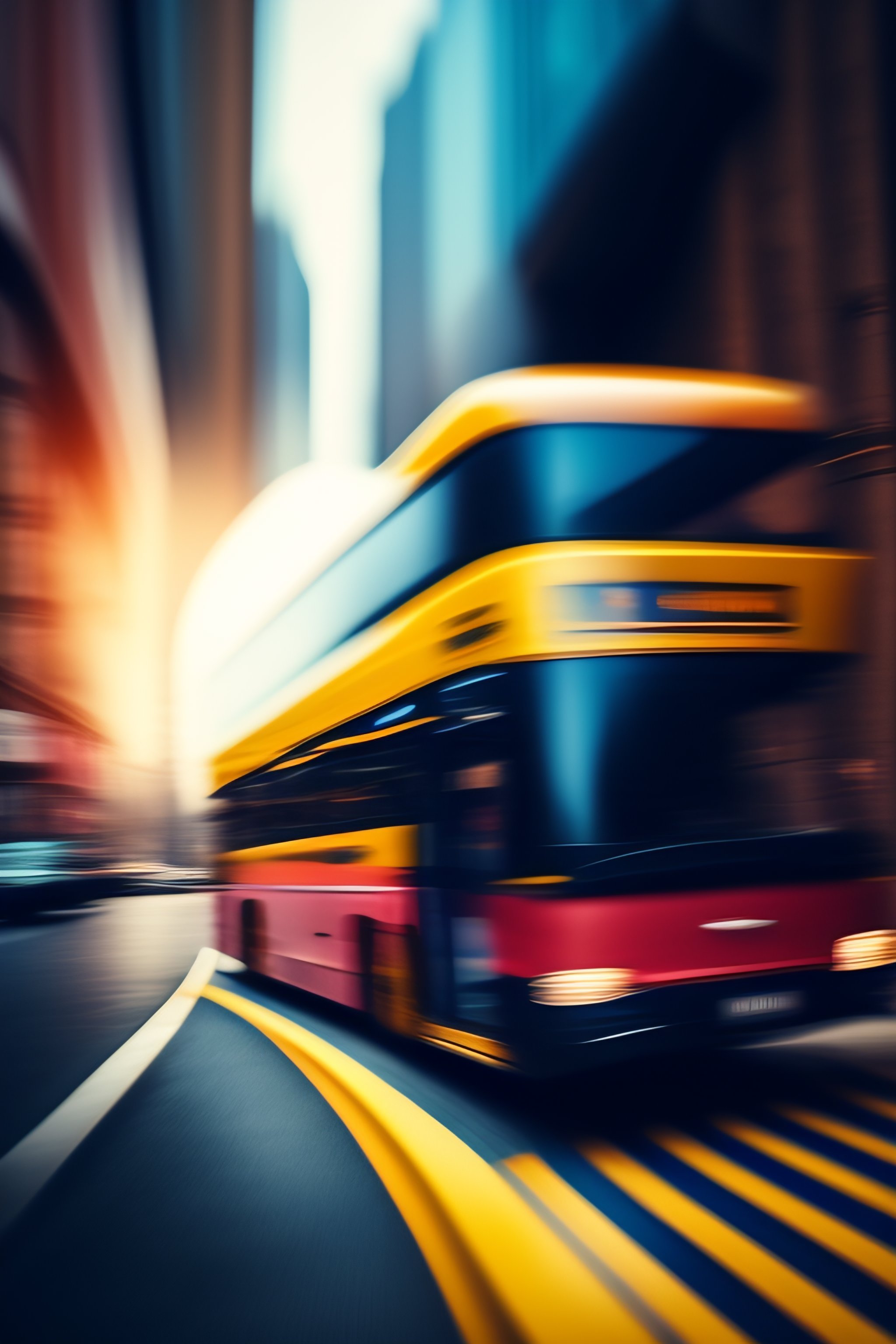 Lexica - Bus in city street, inside view ,motion blur, front view, 3rd ...