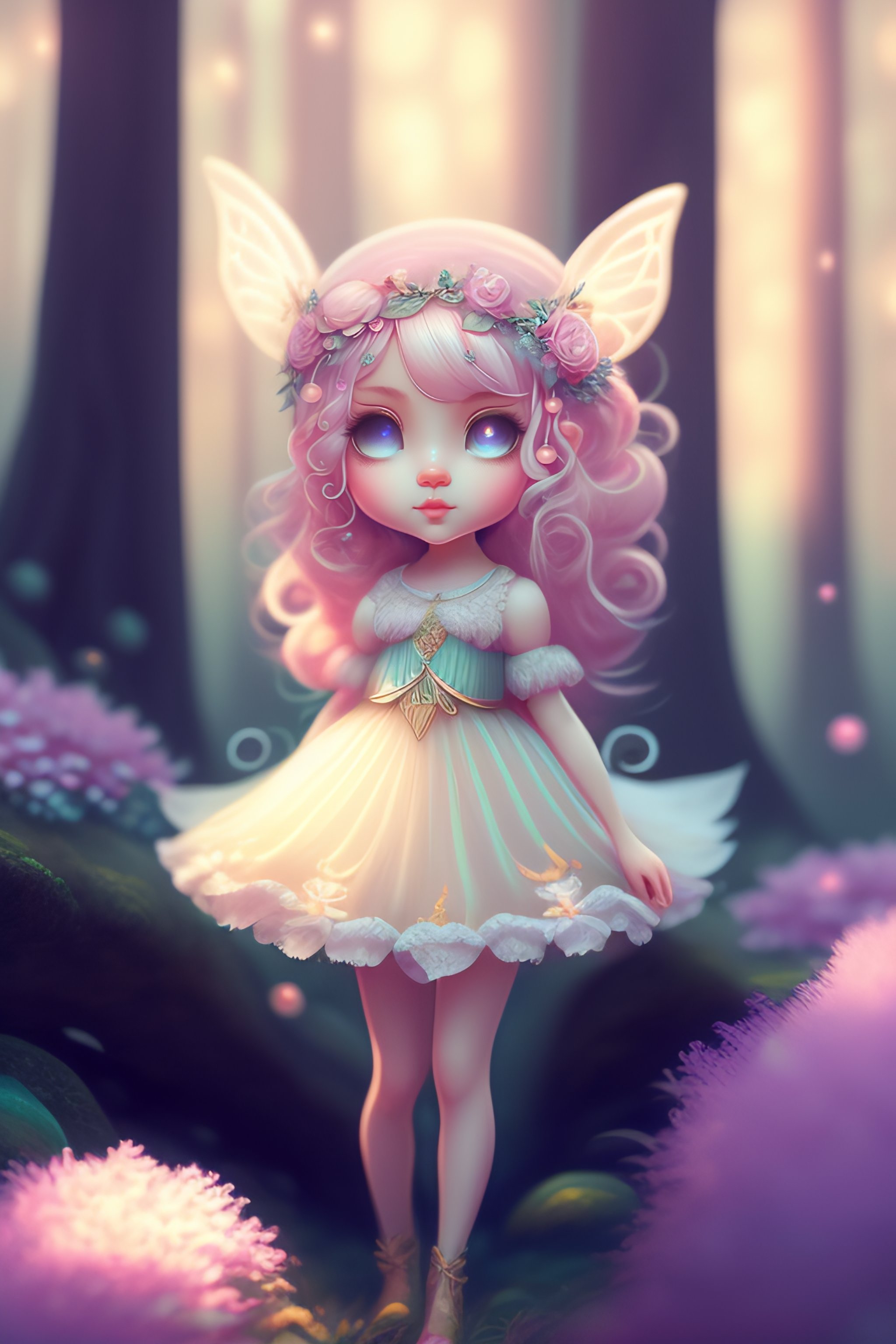 Lexica - A cute fairy in the dreamy forest, fantasy, dreamlike, light ...