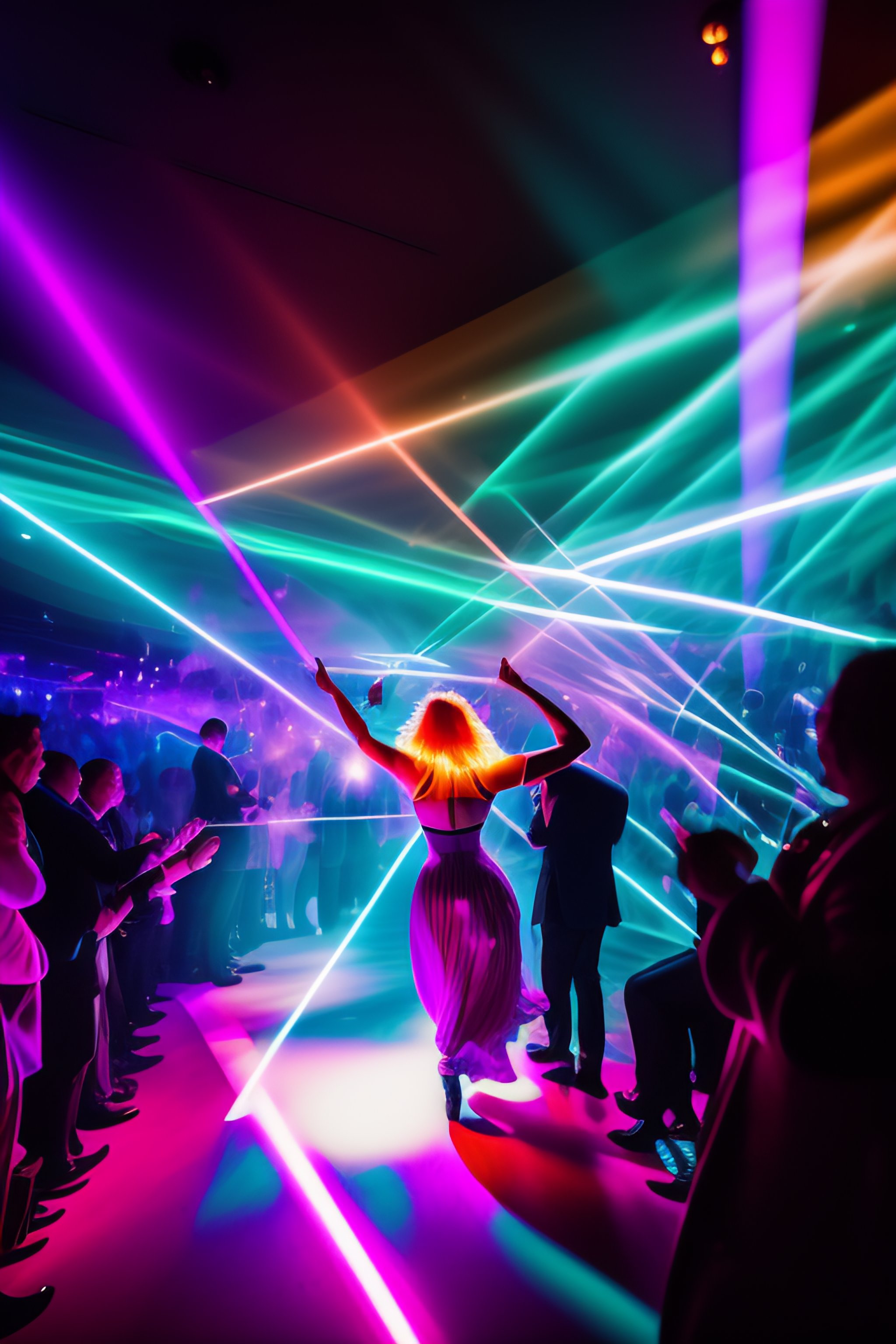 Lexica - Picasso Portrain of a woman raving in a club with lasers
