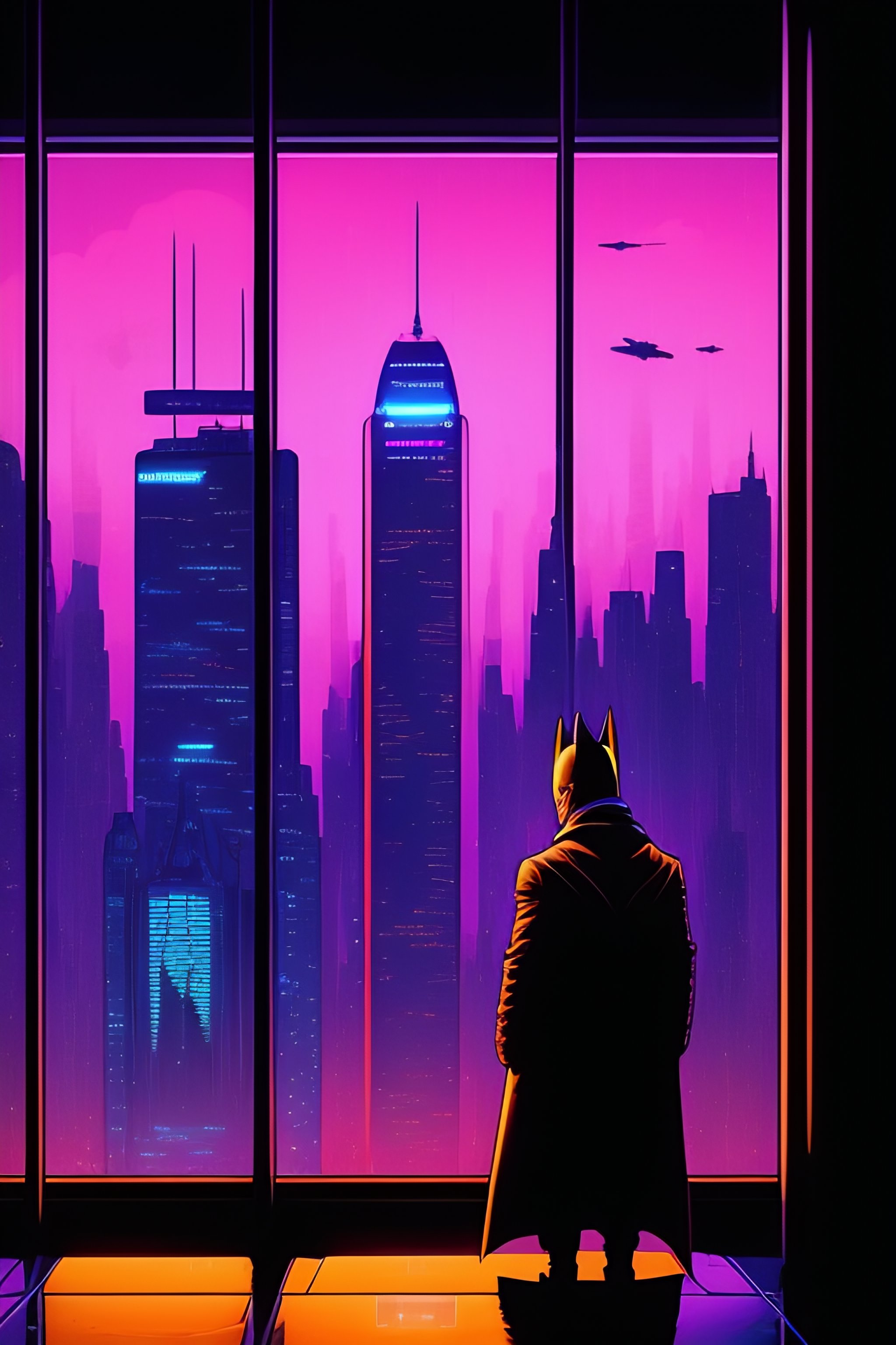 Lexica - Sci-fi noir style. A neon-lit city skyline seen through a ...