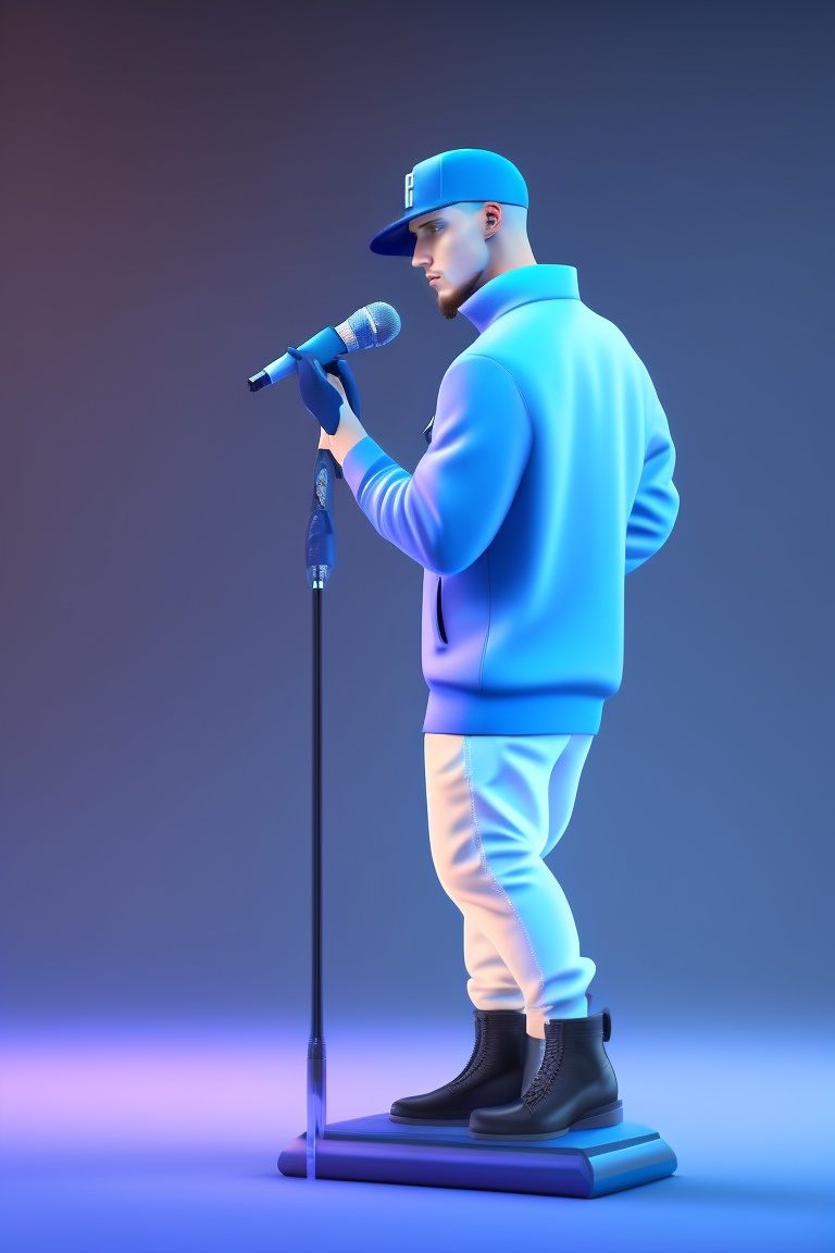 Lexica - Eminem rapper with microphone, 3d render, blue scene