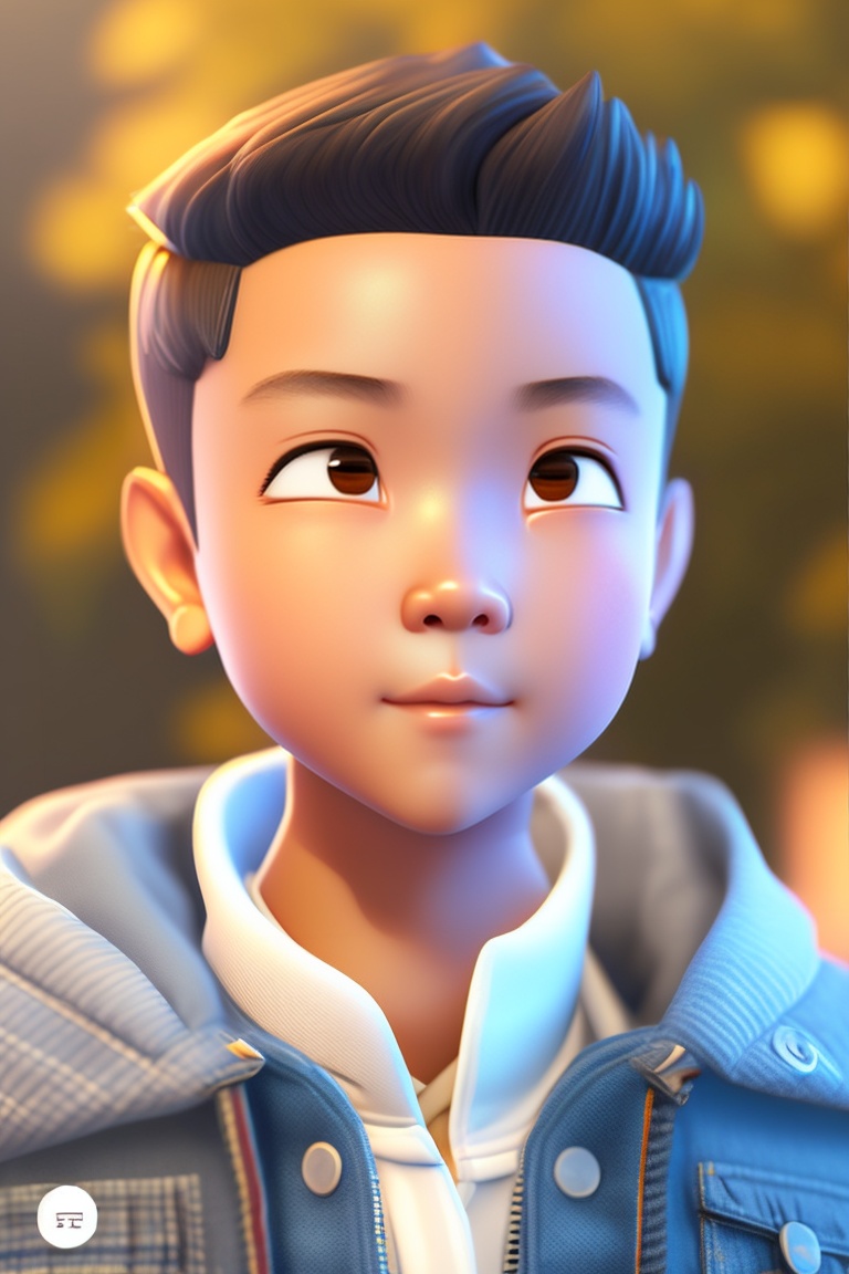 Lexica - Asian boy, oblate face, 3/4 Angle facing camera, denim coat ...