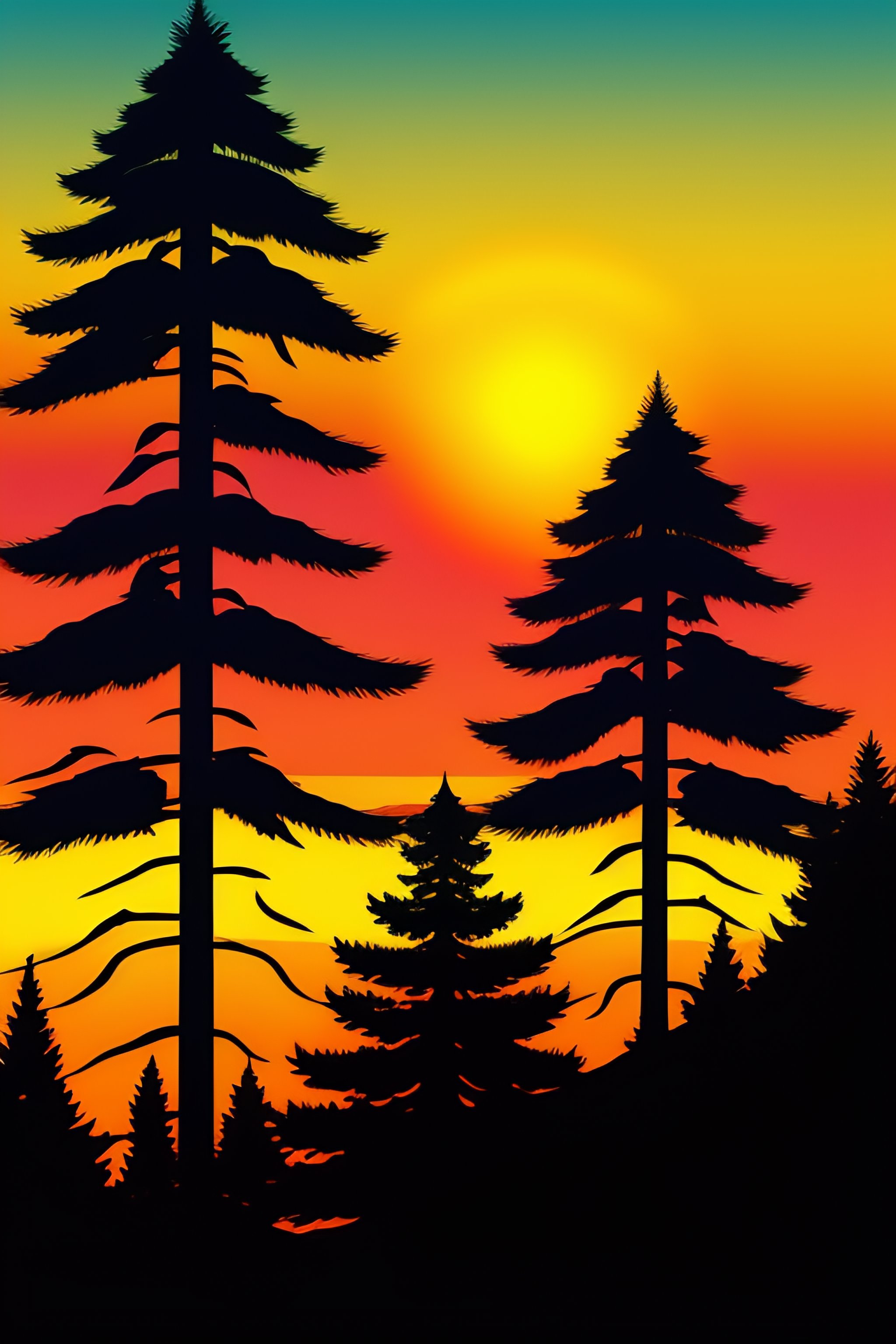 Lexica - Siluet of a fir tree with the sun setting in the background ...