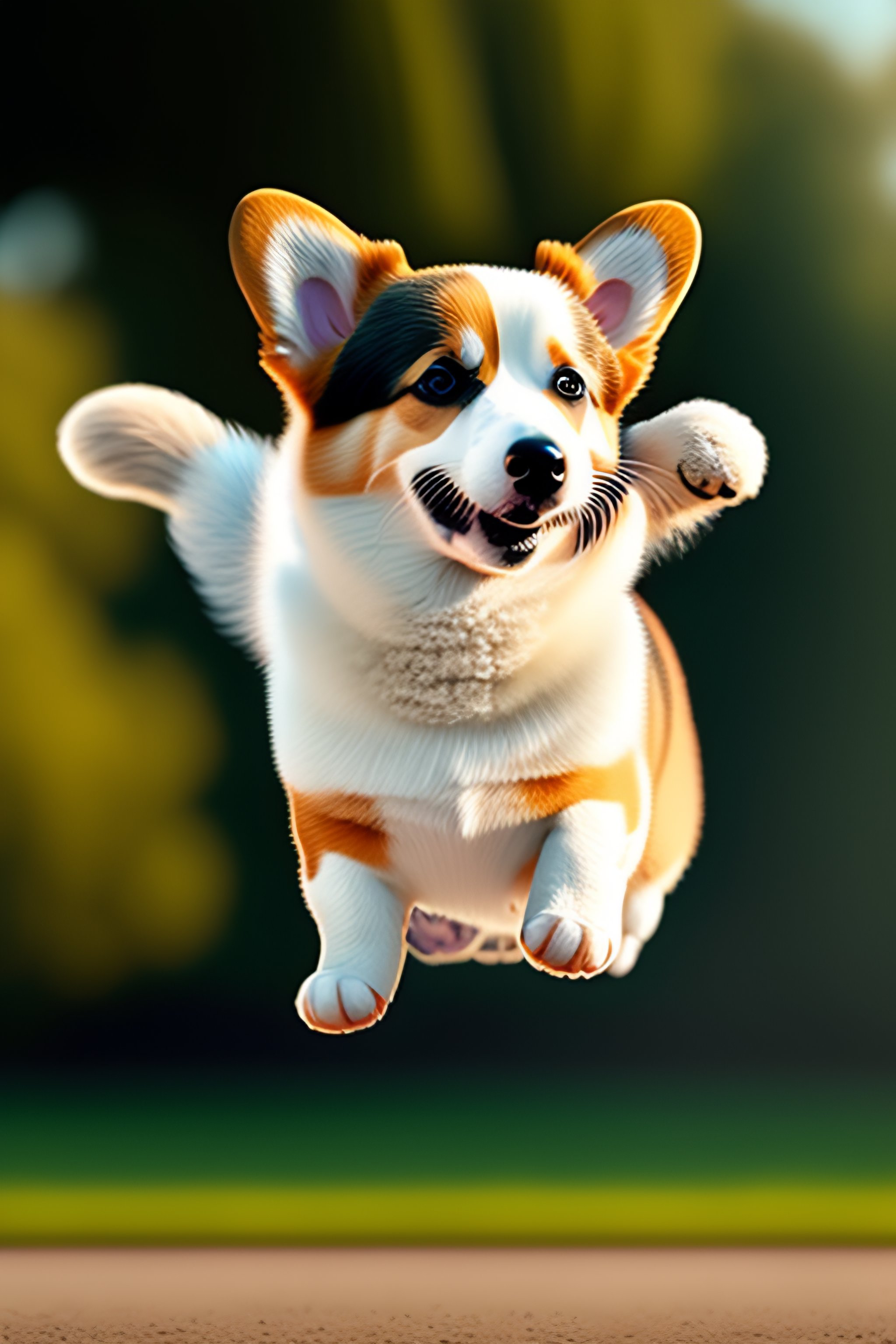 Lexica - An impossible cute corgi puppy jumping in the air