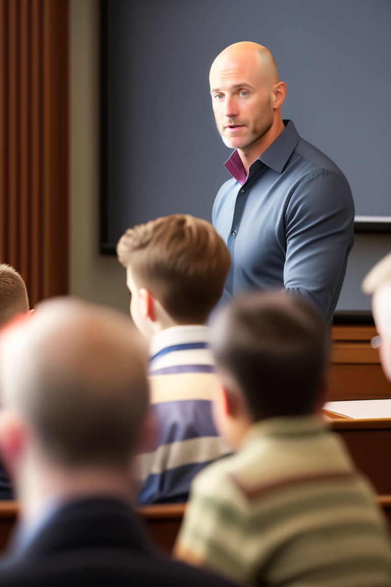Lexica - A teacher , middle aged, bald man giving a lecture to a class ...