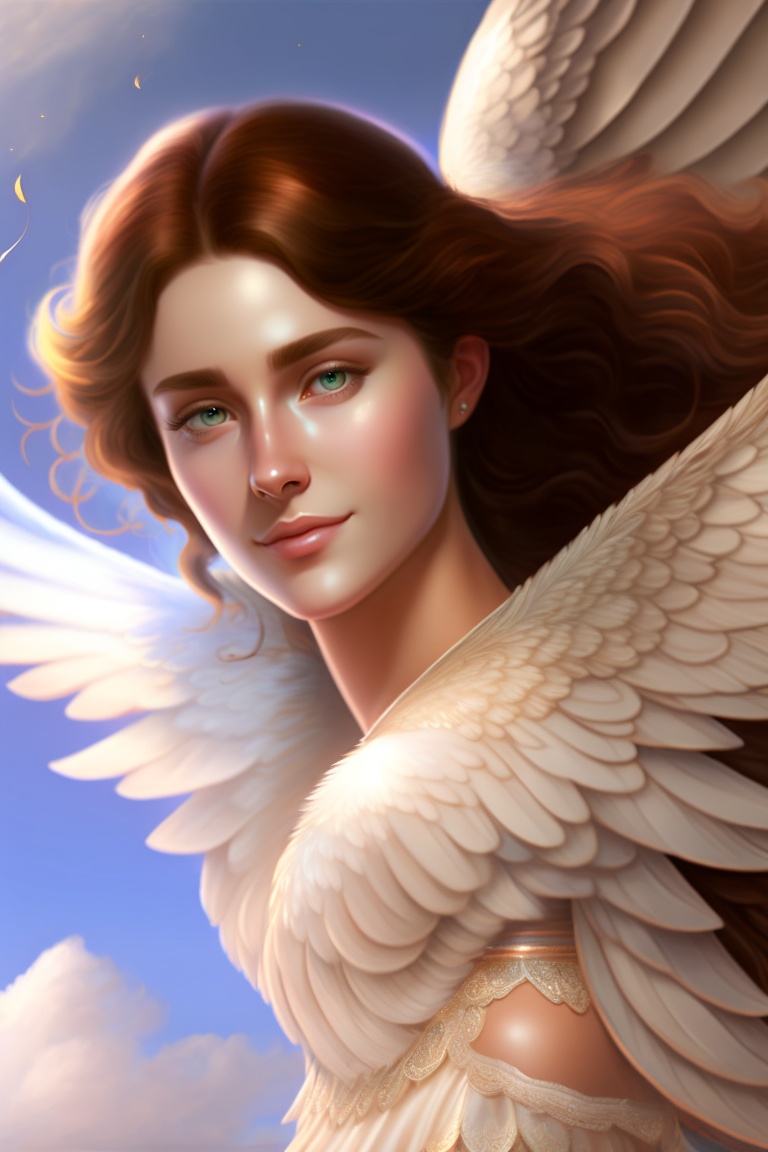 Lexica - An angel with wings, with brown hair and elven ears flies in ...