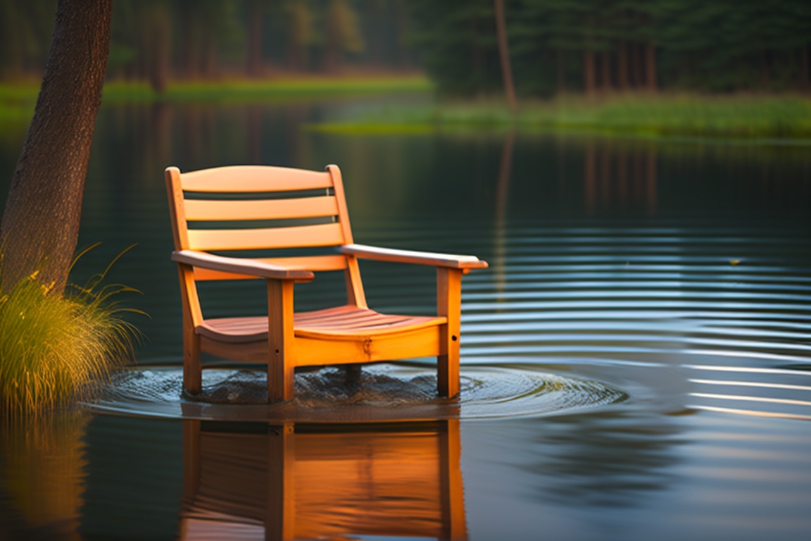 Lexica - Chair in river floating, but its made that way. Evening time ...