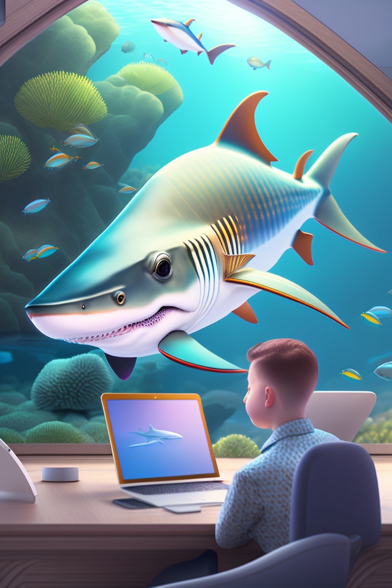 Lexica - SHARKS IN FRONT OF A COMPUTER HANDLING IT, LIVELY, CUTE ...