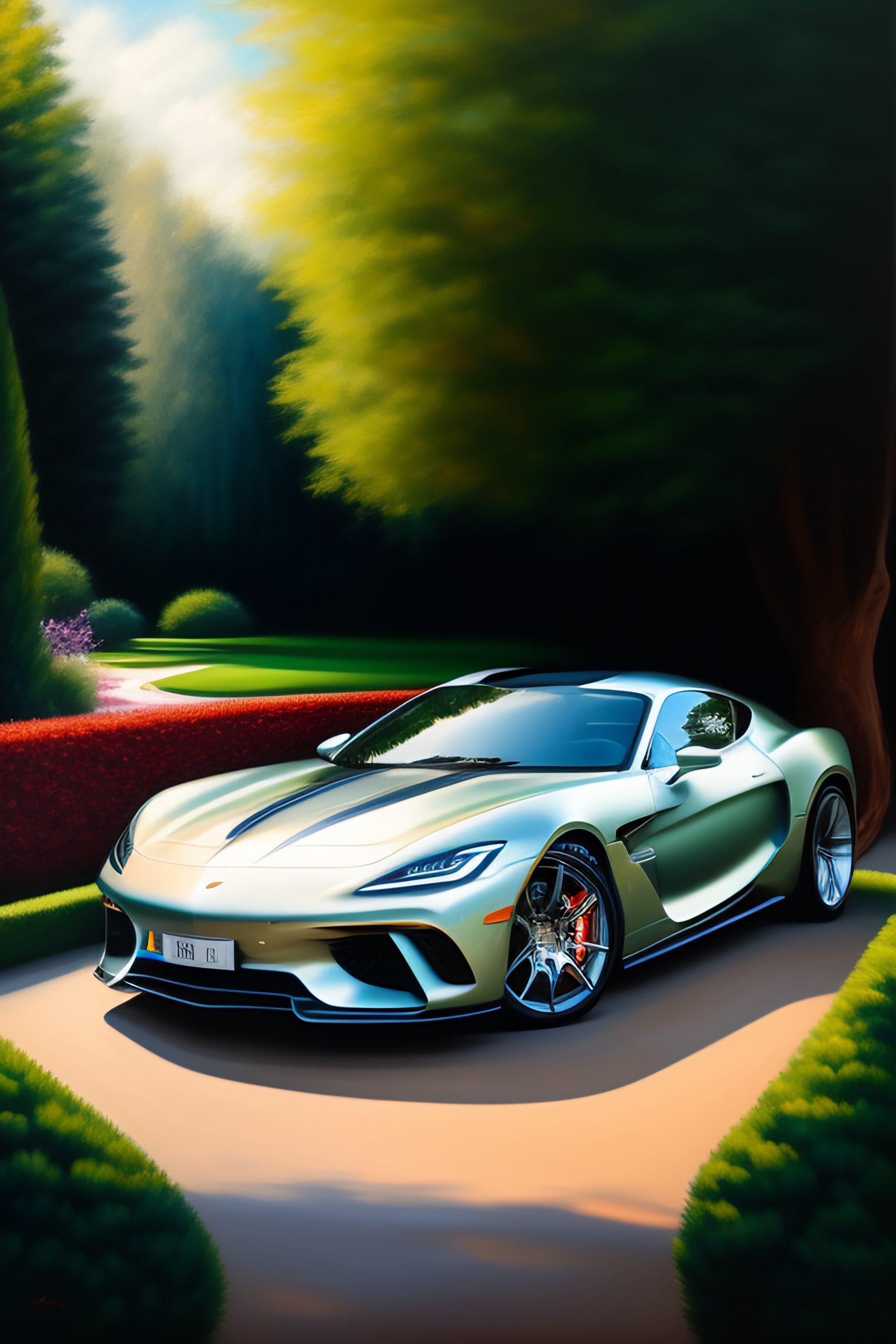 Lexica - Portrait of a luxury car, in a garden, oil canvas painting