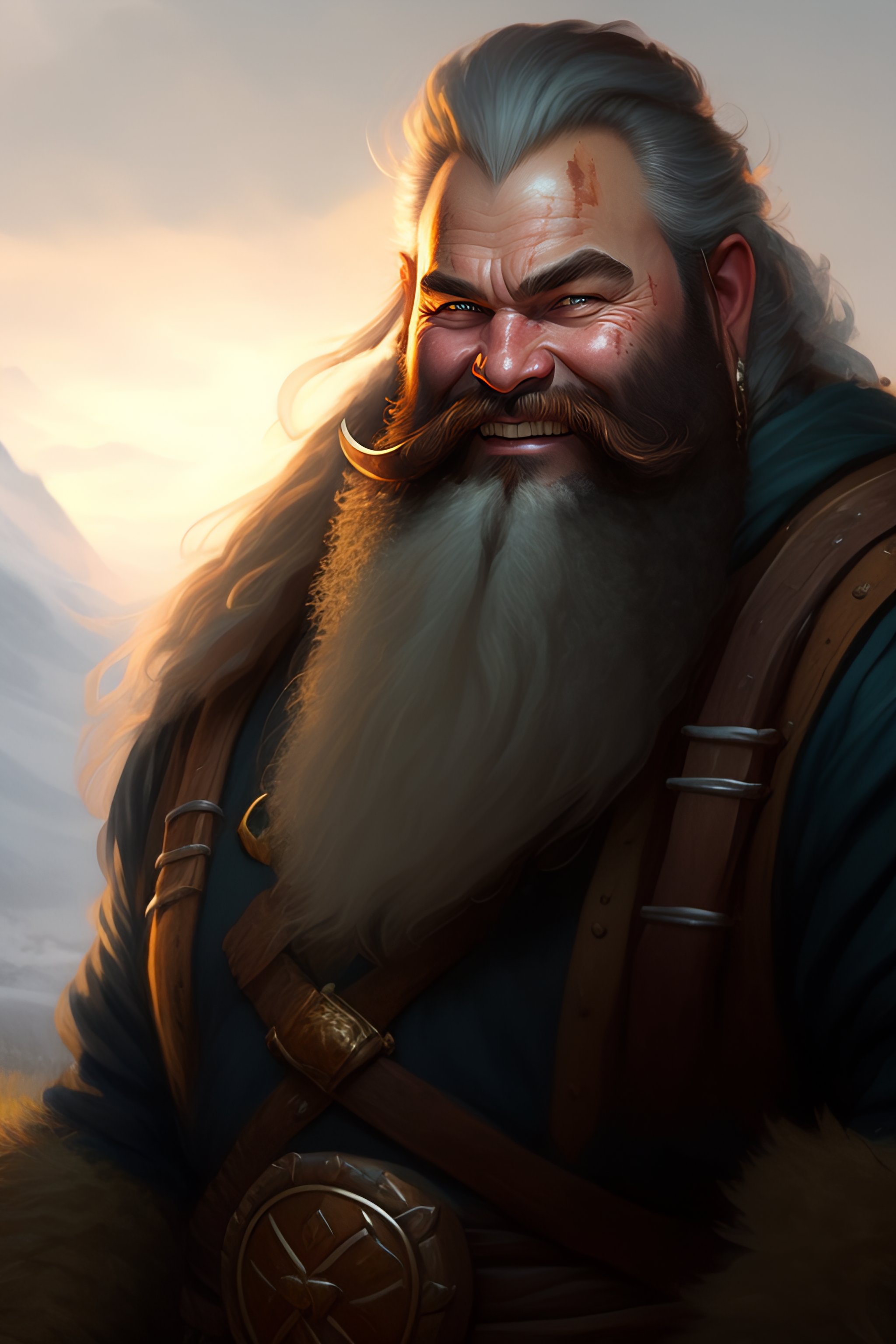 Lexica - Portrait of a happy dwarf farmer with beard, orcish axe and ...