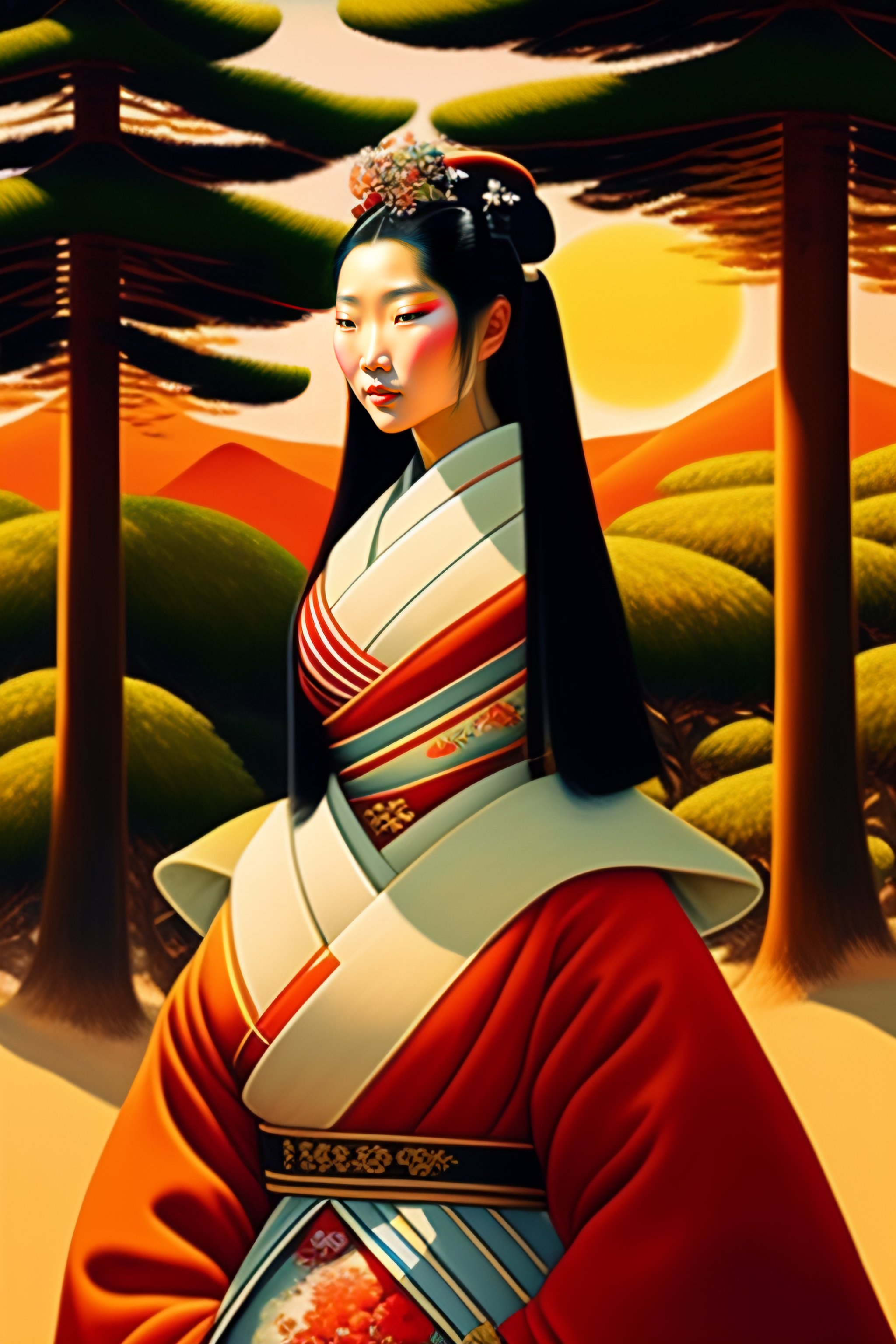 Lexica - Painting of a geisha with european features entering a ...