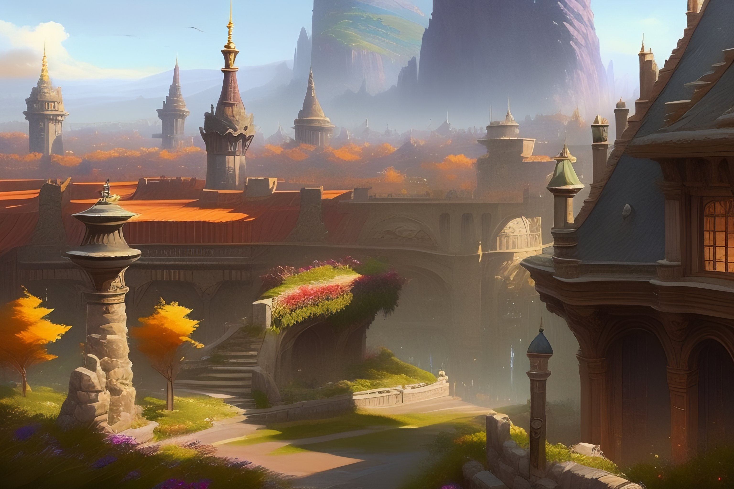Lexica - Epic view, wide angle, elegant fantasy capital city, sprawl ...