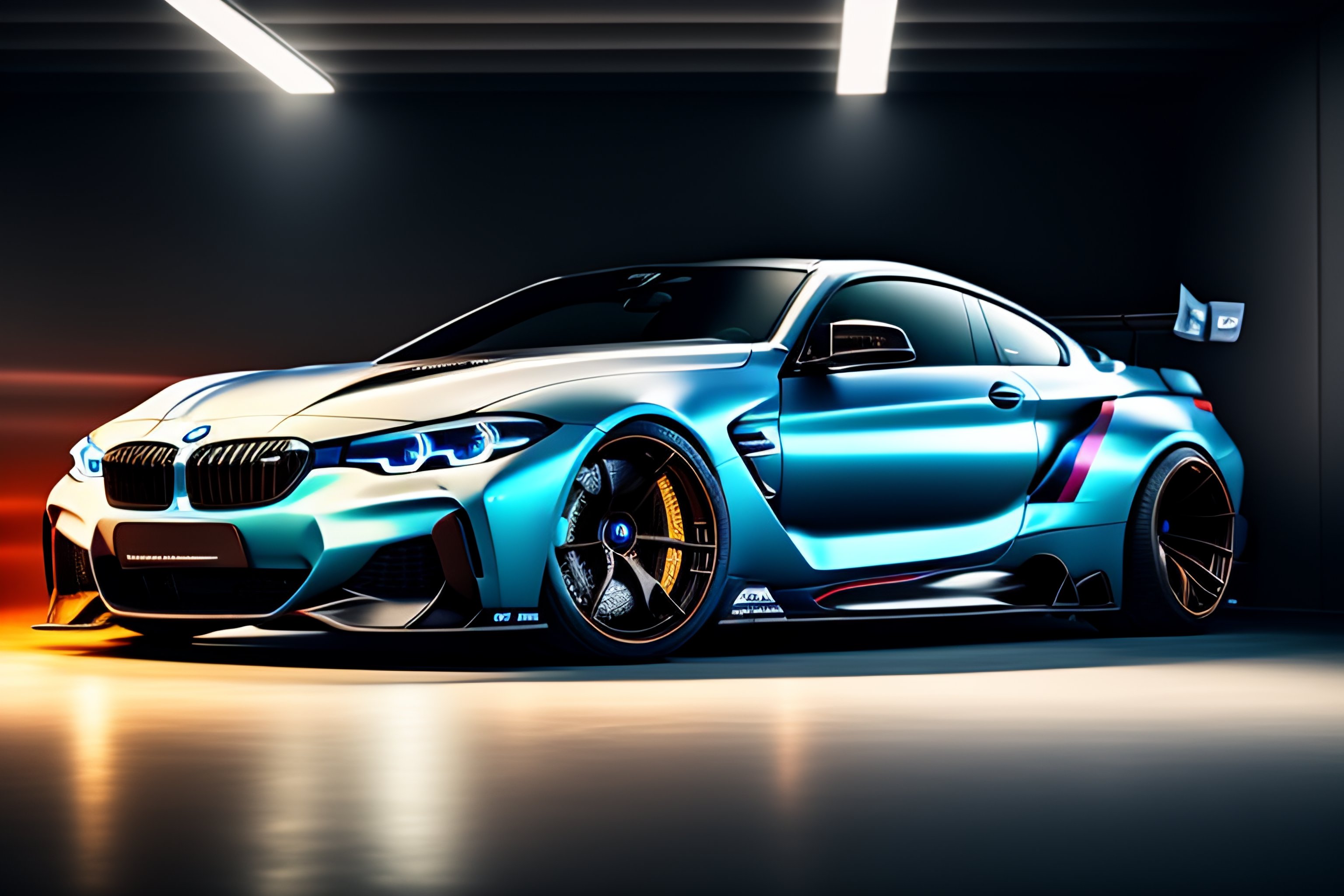 Lexica - BMW dealership with BMW supercar with glowing graphics