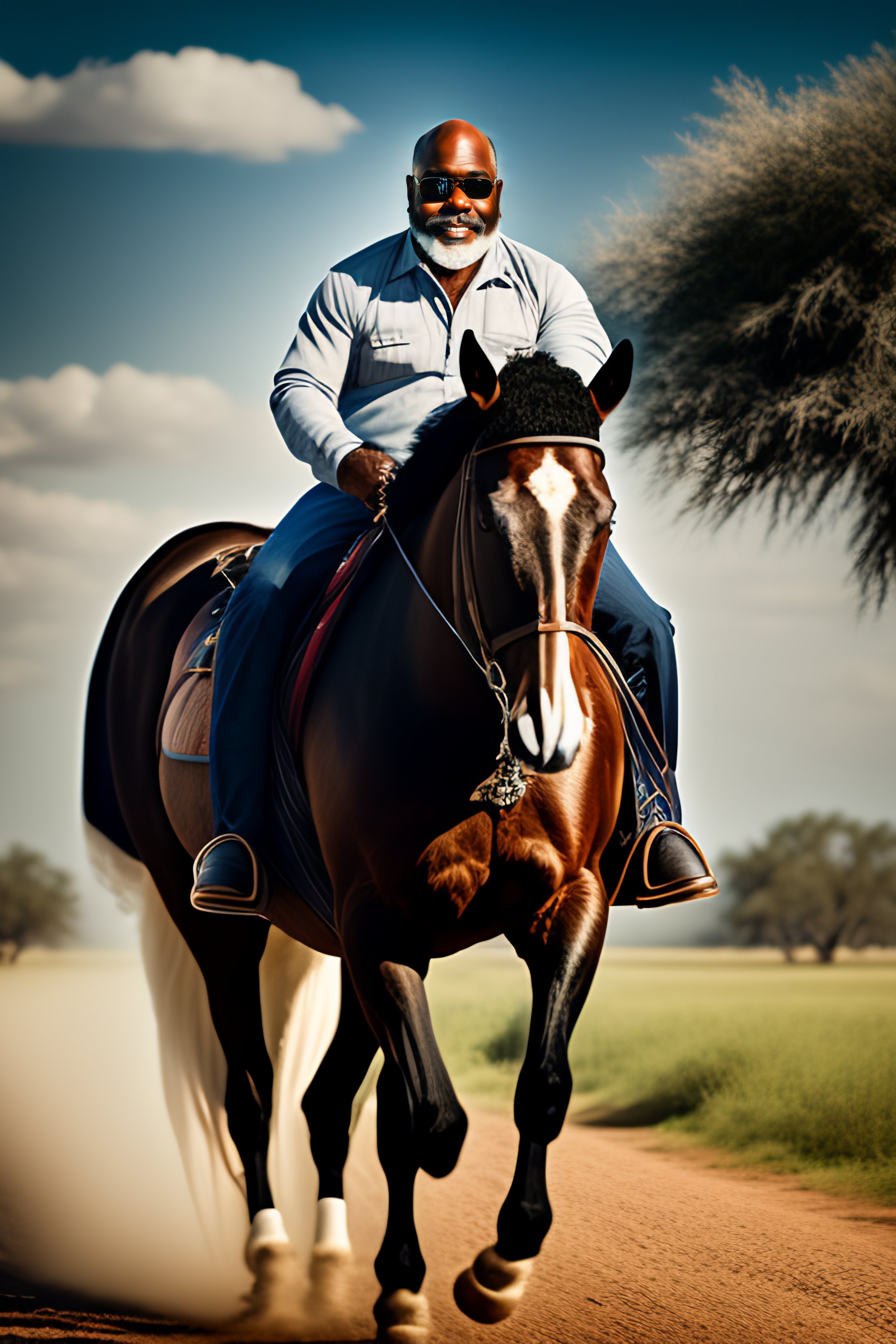 Lexica - Old bald black man with a detailed grey beard, riding a ...
